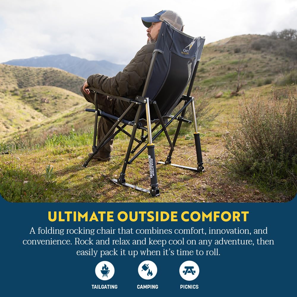 GCI Outdoor Roadtrip Rocker Collapsible Rocking Chair & Outdoor Camping Chair - Indigo