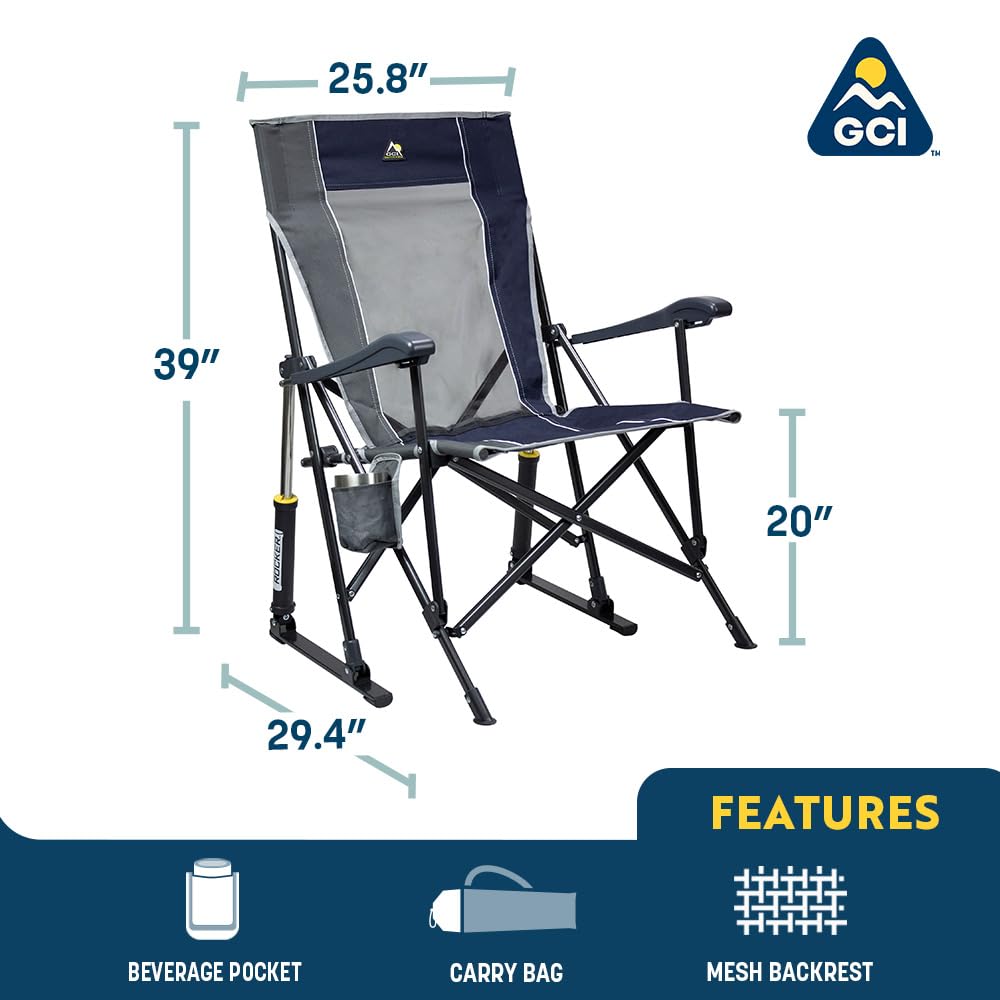GCI Outdoor Roadtrip Rocker Collapsible Rocking Chair & Outdoor Camping Chair - Indigo