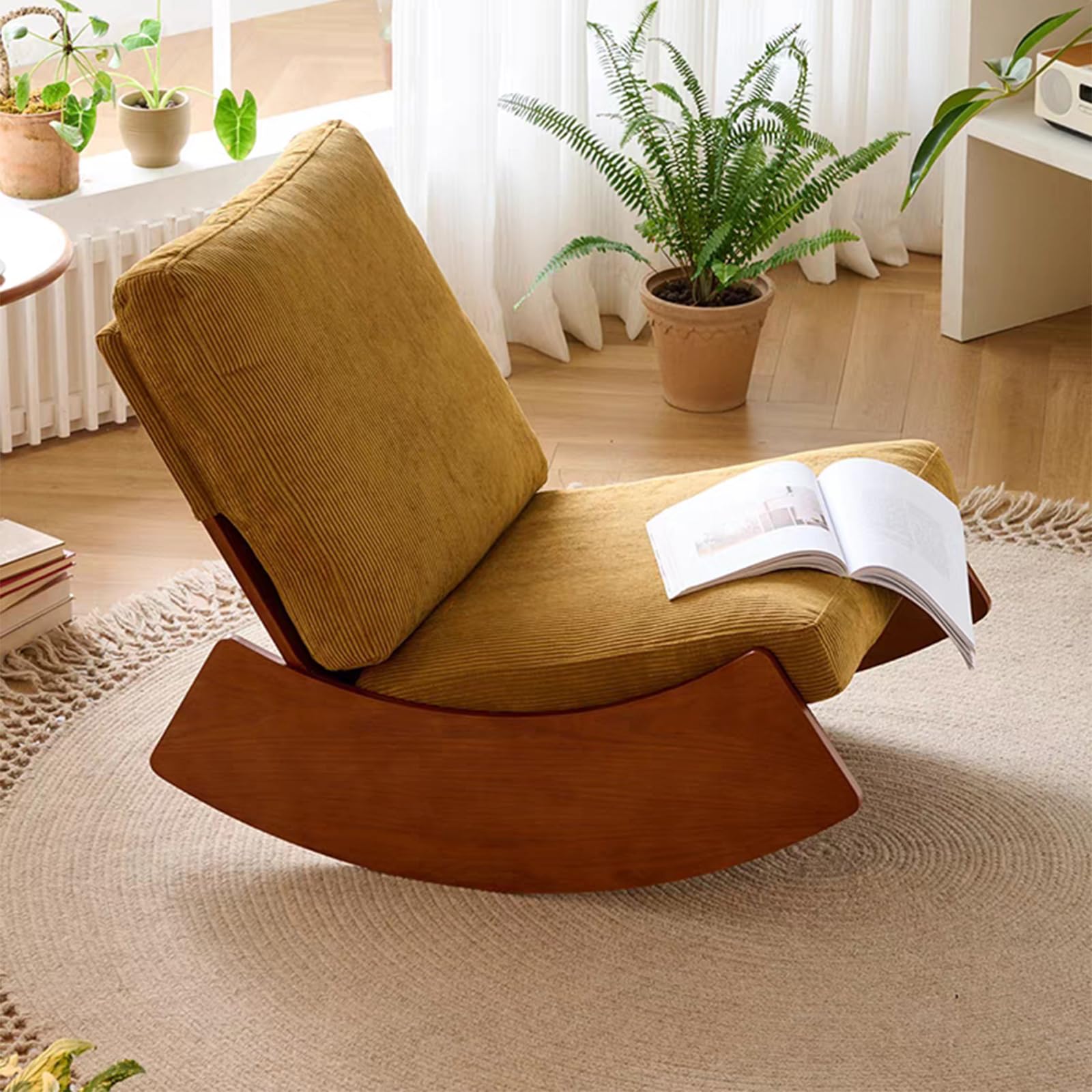 NRNQMTFZ Modern Rocking Chair with High Backrest,Teddy Fabric Rocker Glider Chair,Upholstered Plush Seating Glider, for Patio, Backyard, Balcony, Porch(Off White)