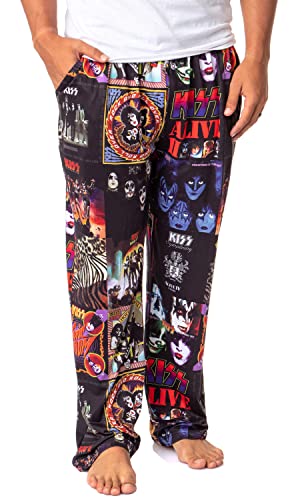 KISS Mens' Classic Oldies Rock Band Music Albums Rock and Roll Over Love Gun Sleep Pajama Pants (Large) Black