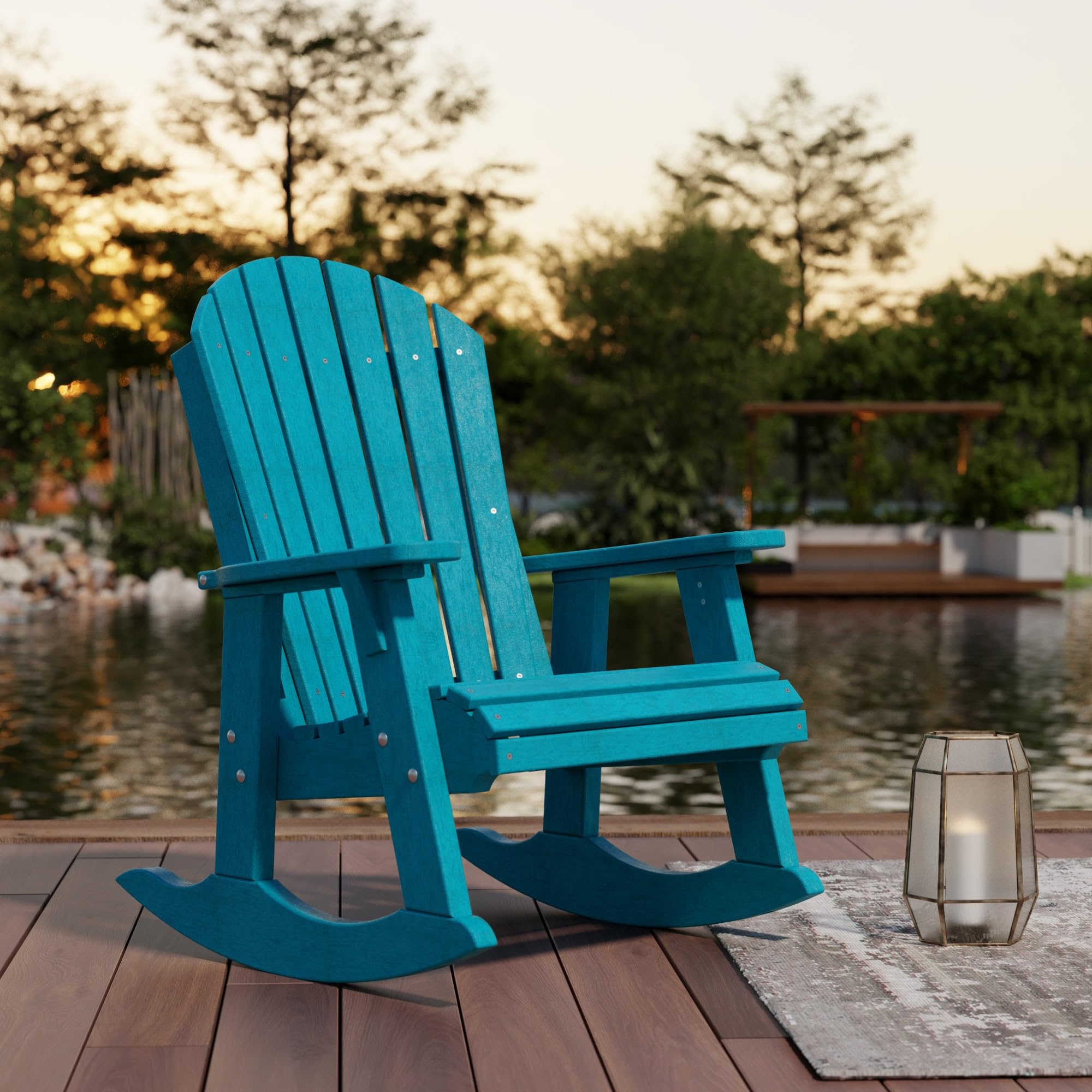 Wildridge Heritage Adirondack Rocking Chair, Aruba Blue - Outdoor Weather Resistant HDPE Rocking Chair for Patio, Deck, Fire Pit
