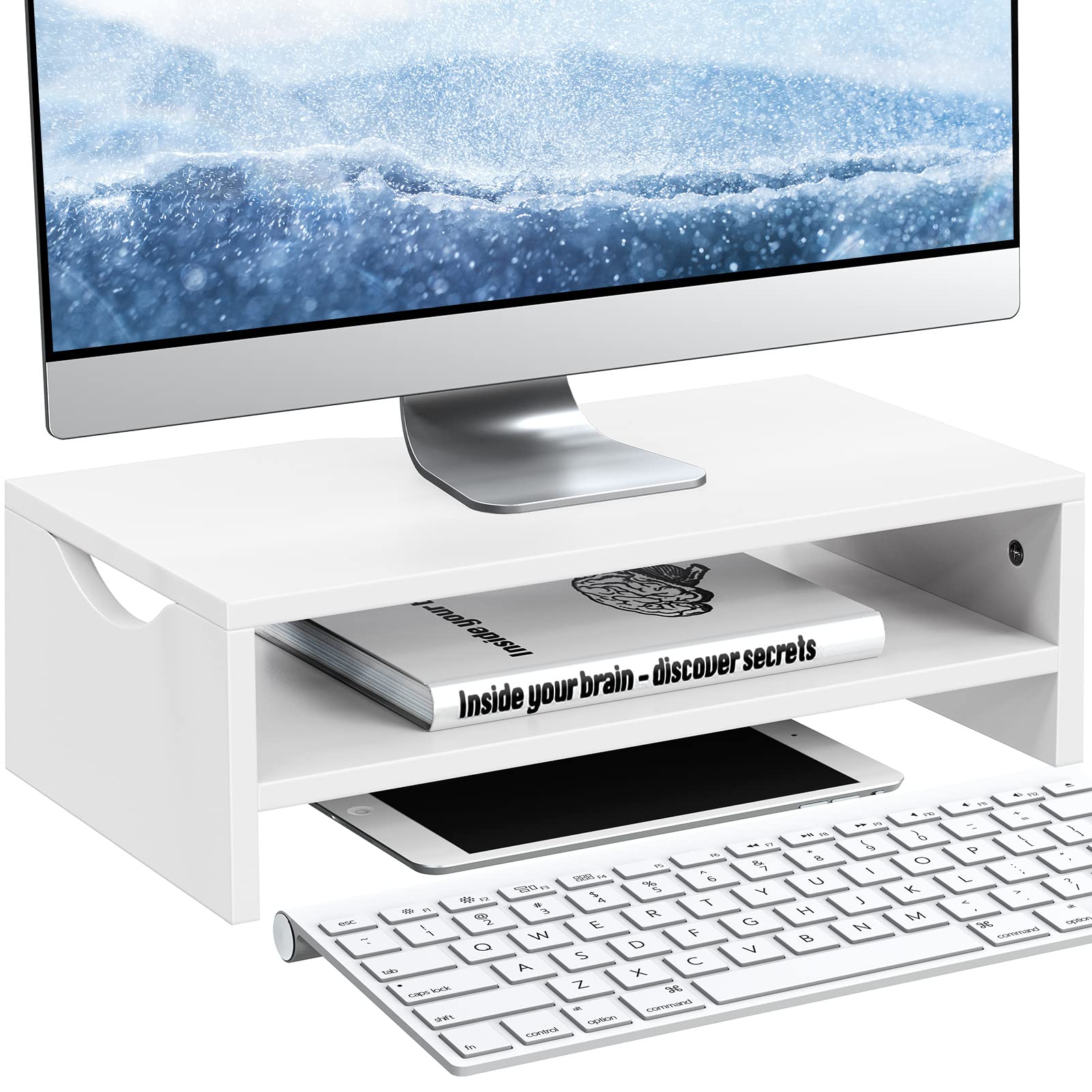 Zimilar Monitor Stand Riser, 2 Tiers Laptop Computer Monitor Riser for PC Screen, iMac, Desktop Wooden Screen Monitor Stand Riser with Storage