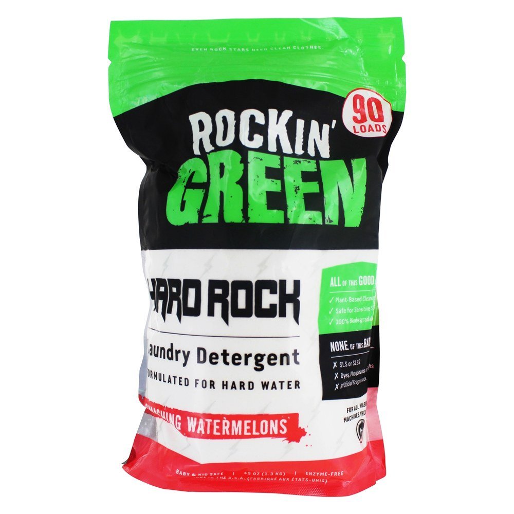 Rockin' Green Hard Rock Laundry Detergent for Hard Water (90 Loads), Plant based, Natural Laundry Detergent Powder, Biodegradable Odor Fighter, Safe for Sensitive Skin, 45 oz (Smashing Watermelons)