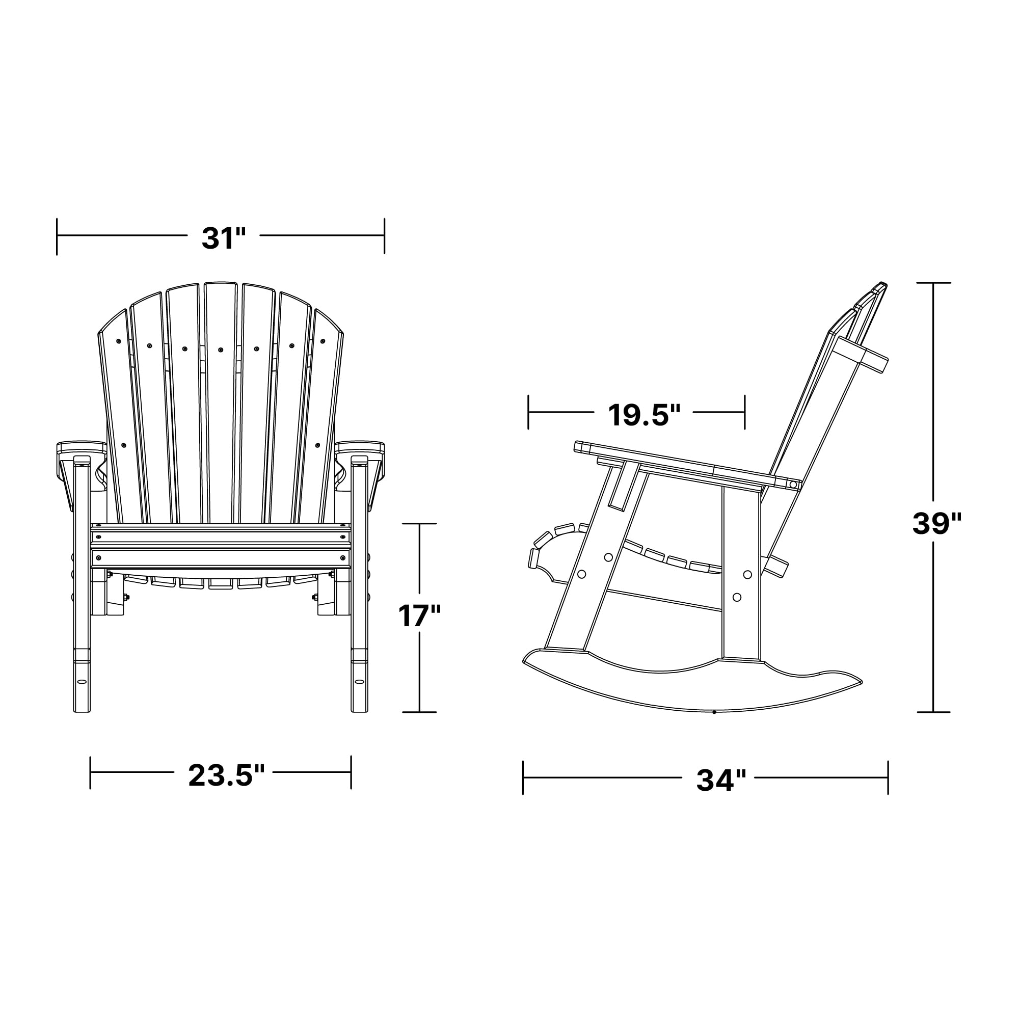 Wildridge Heritage Adirondack Rocking Chair, Aruba Blue - Outdoor Weather Resistant HDPE Rocking Chair for Patio, Deck, Fire Pit
