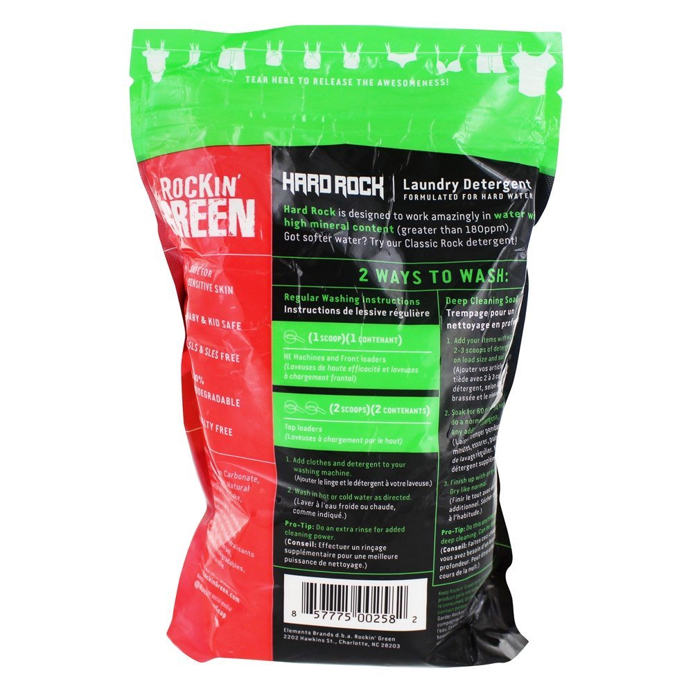 Rockin' Green Hard Rock Laundry Detergent for Hard Water (90 Loads), Plant based, Natural Laundry Detergent Powder, Biodegradable Odor Fighter, Safe for Sensitive Skin, 45 oz (Smashing Watermelons)