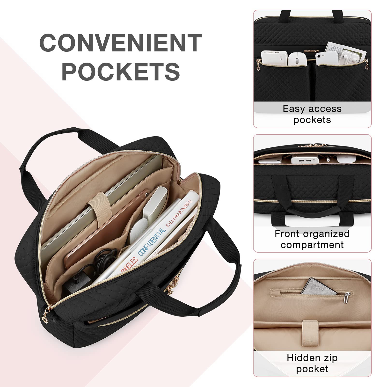 BAGSMART Laptop Bag, 15.6 Inch Briefcase for Women Large Laptop Case Computer Bag Office Travel Business,Black
