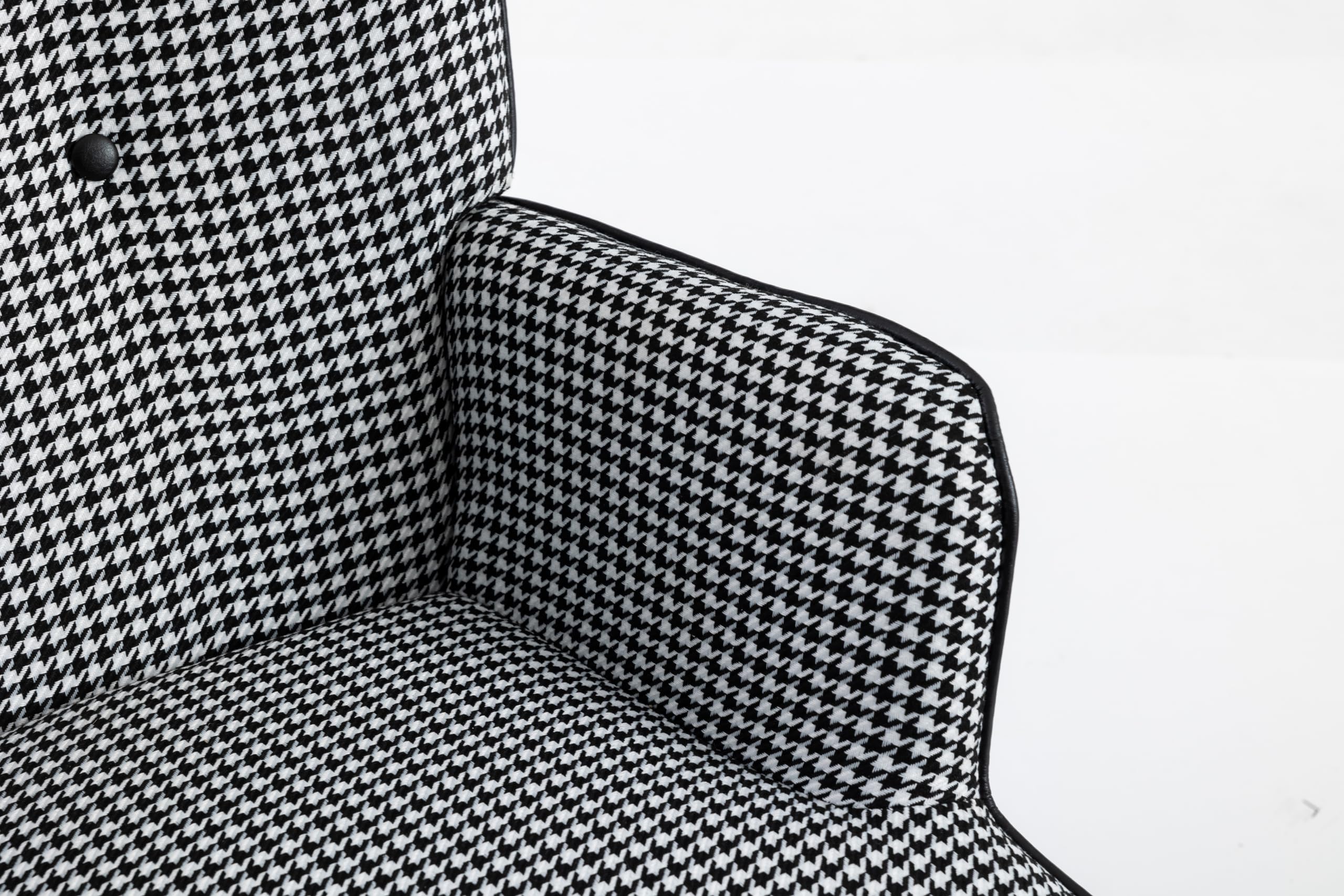 Lepfun Velvet 35.5 inch, Soft Houndstooth Leather Fabric Rocking Chair for Nursery,Comfy Wingback Glider Rocker with Safe Solid Wood Base for Living Room Bedroom and Balcony,Black