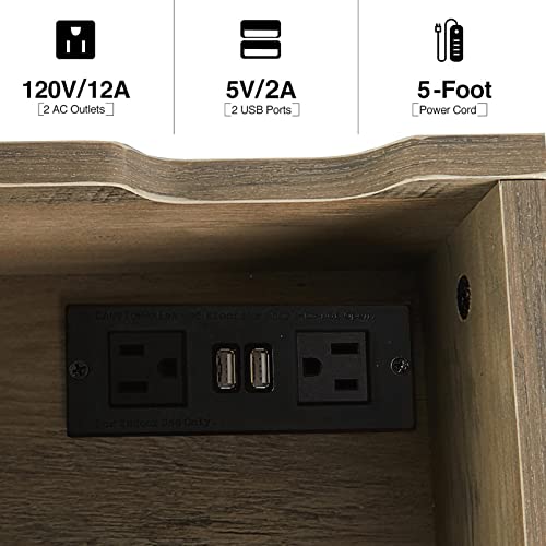 Fameill Narrow End Table with Charging Station Flip Top Bedside Tables for Small Spaces Living Room Bedroom Mobile Sofa Side Table with Storage Shelf for Living Room Bedroom,Greige