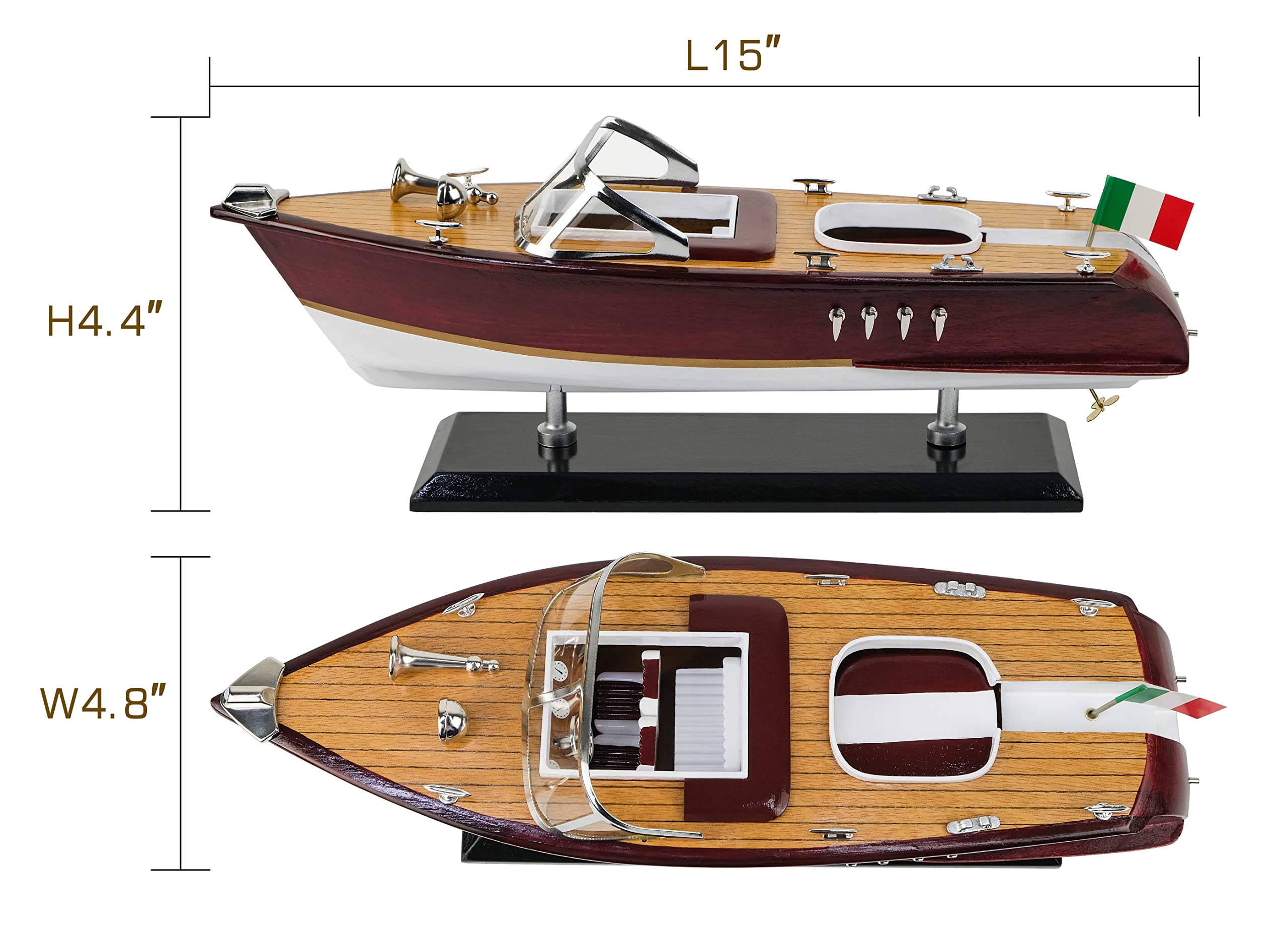 SAILINGSTORY Wooden Model Boat Riva Aquarama Speedboat 1/20 Scale Replica Runabout Boat Model Decoration
