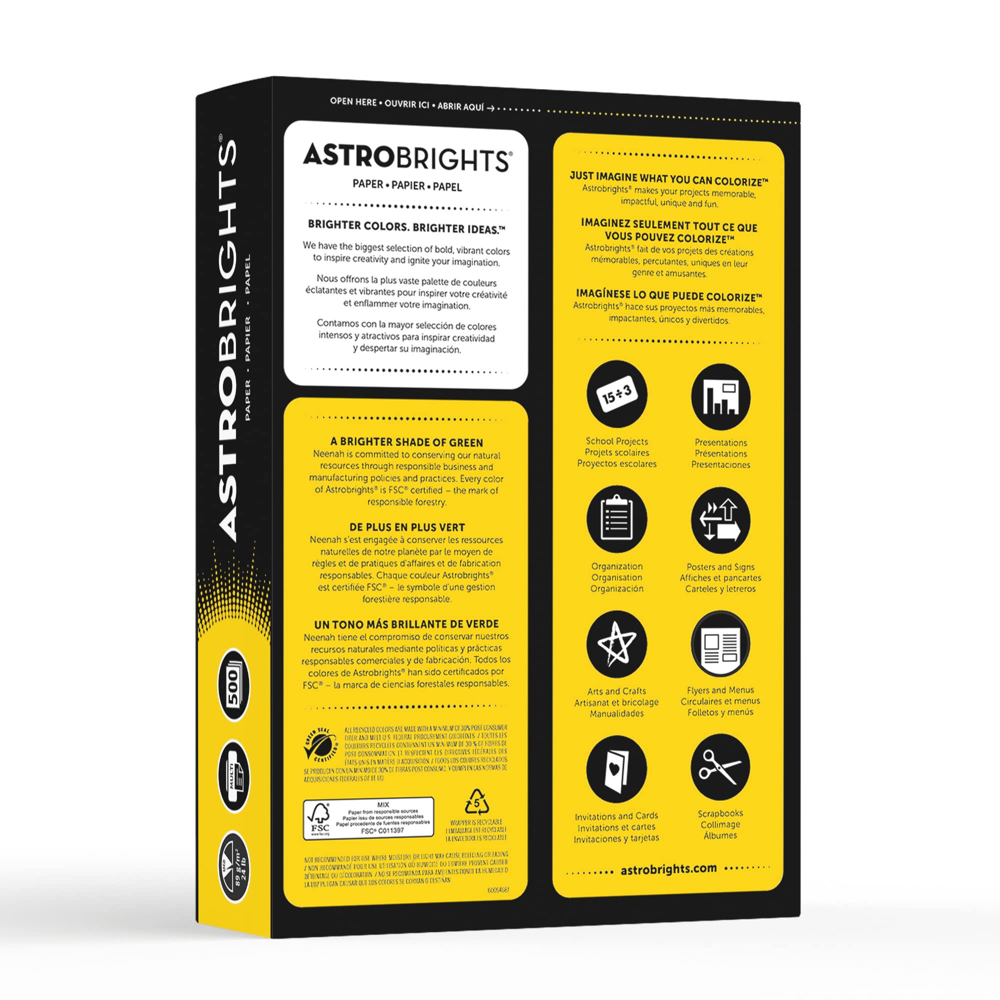 Neenah Astrobrights Bright Color Paper, 8 1/2in. x 11in., 24 Lb, FSC Certified, Solar Yellow, Ream Of 500 Sheets, 21538