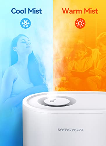VAGKRI Humidifiers for Bedroom Large Room, 6L Top Fill Ultrasonic Warm & Cool Mist Humidifiers, Essential Oil Diffuser, Night Light, Sleep Mode, 12H Timer, 5 Mist Levels, Air Vaporizer Up to 60 Hours