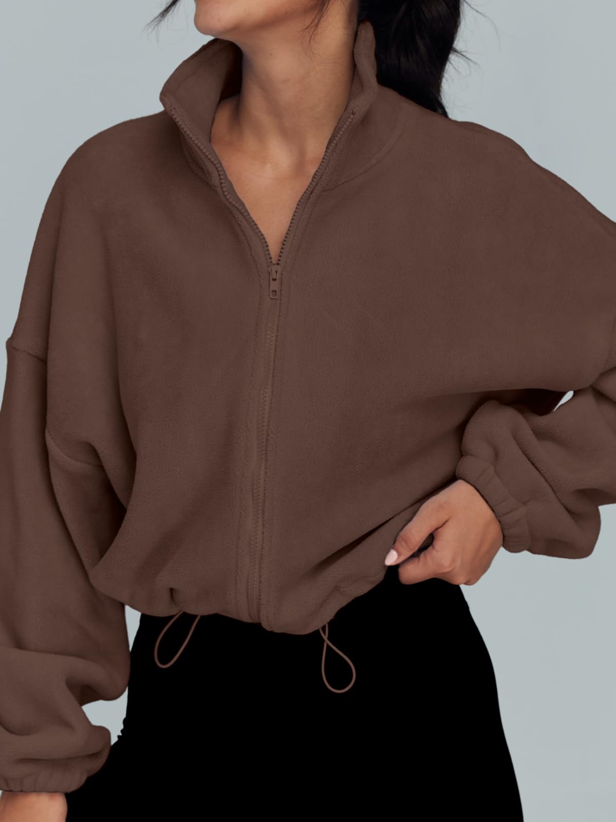 AUTOMET Womens Fleece Jackets Zip Up Oversized Sweatshirts Winter Clothes Long Sleeve Crop Sherpa Fall Outfits Fashion Brown S