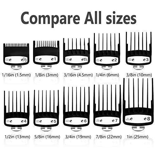 Professional Hair Clipper Guards Guides 10 Pcs Coded Cutting Guides #3170-400- 1/8β to 1 fits for All Wahl Clippers(Black-10 pcs)