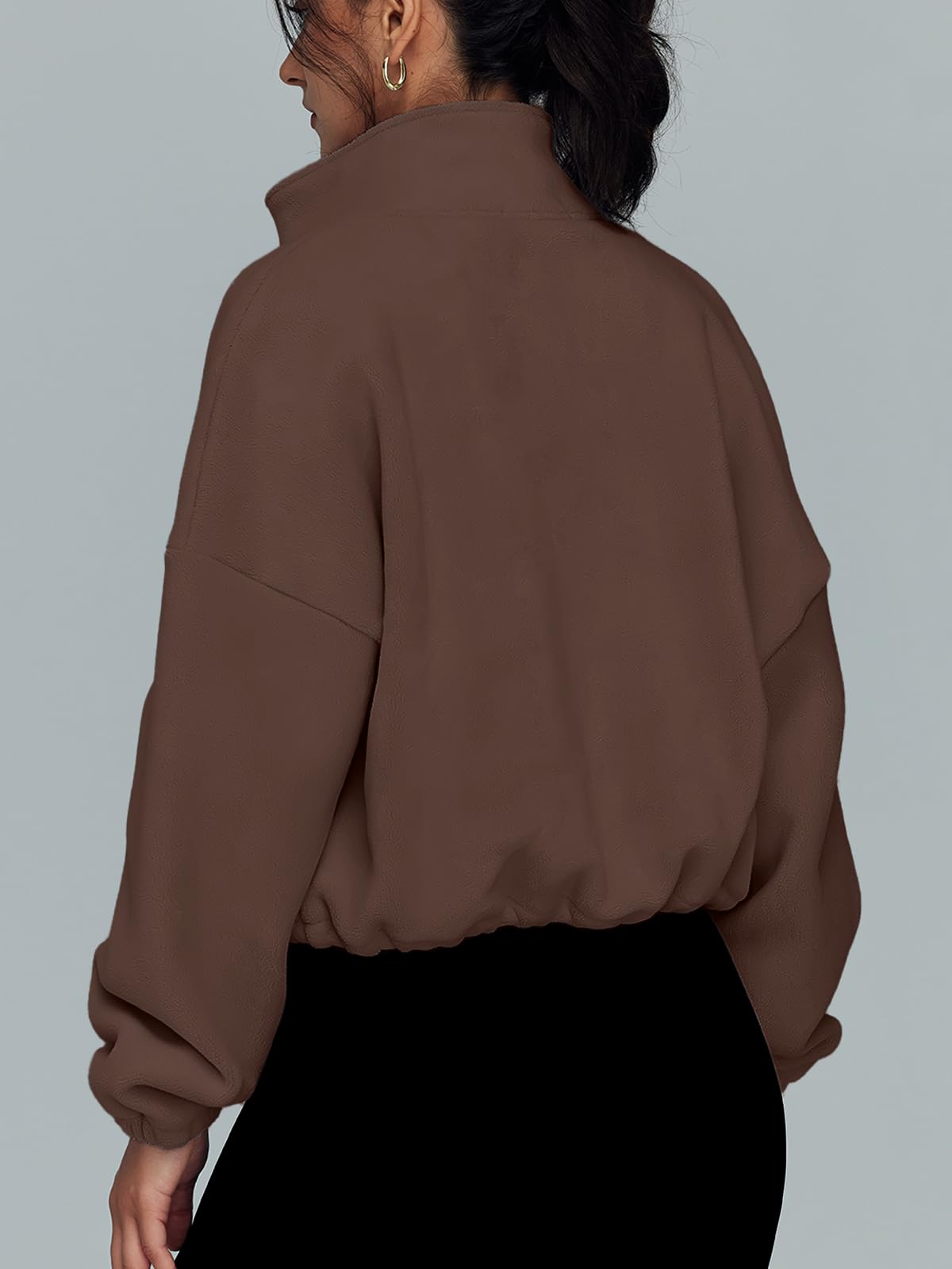 AUTOMET Womens Fleece Jackets Zip Up Oversized Sweatshirts Winter Clothes Long Sleeve Crop Sherpa Fall Outfits Fashion Brown S