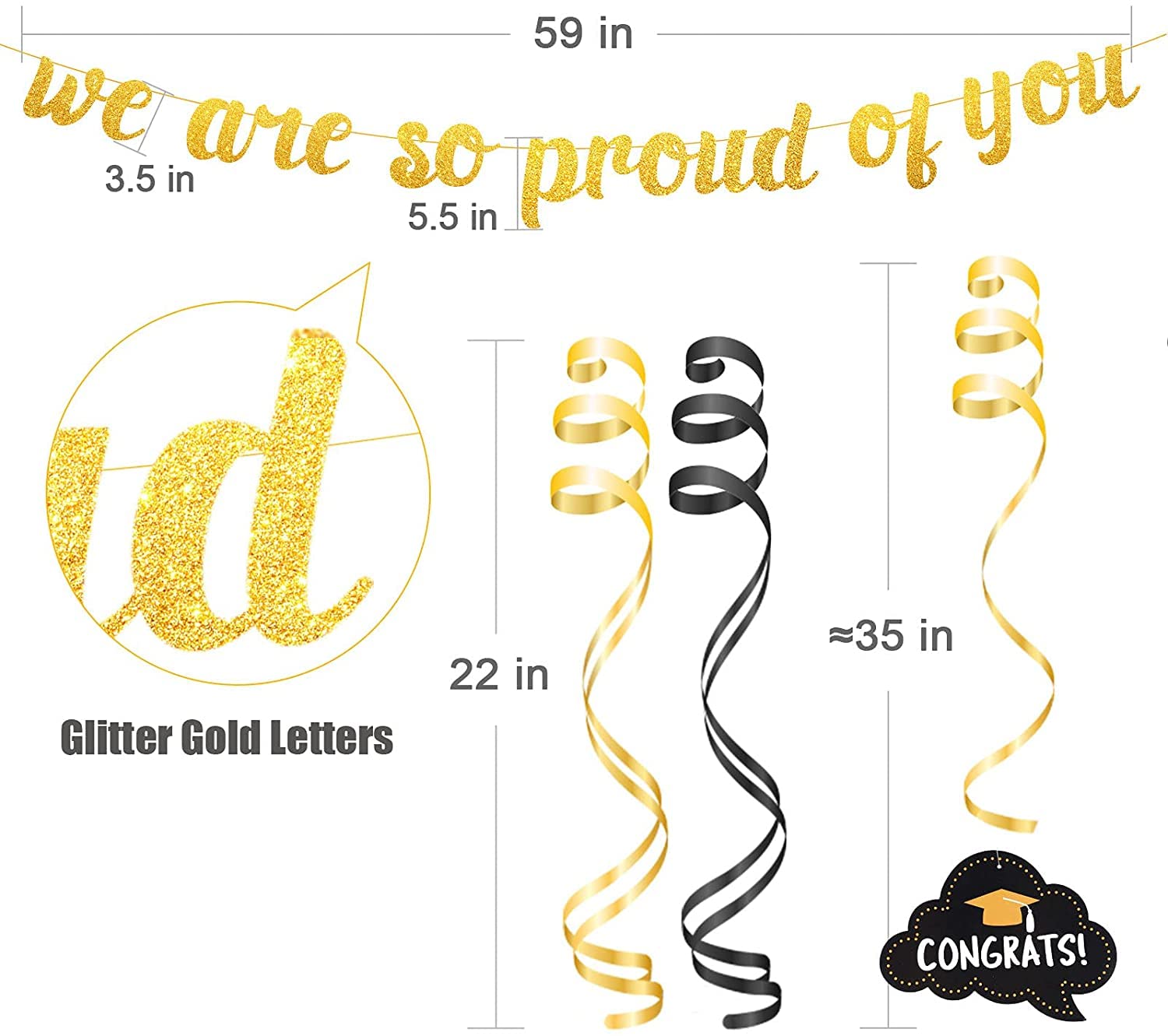 Graduation Party Decorations 2023, 31PCS Graduation Party Supplies Graduation Stuff Hanging Swirls Ceiling Decor And String Graduation Banner for Elementary 8th Grade High School College Black And Gold Class Of 2023 Congrats Decorations Grad Decor (Gradua