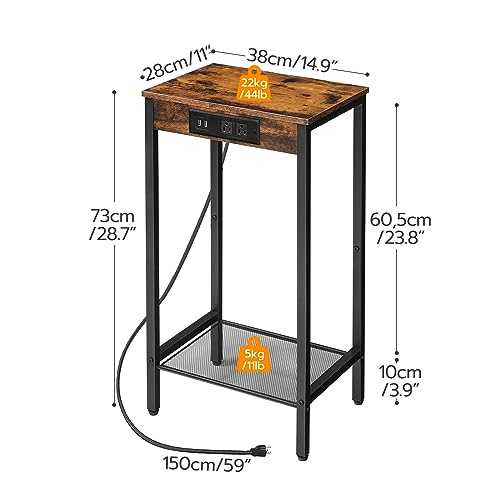 HOOBRO Set of 2 Tall Side Table with Charging Station, 28.7" H Industrial Telephone End Table, Small Entryway Table, Tall Bedside Table for Living Room, Hallway, Bedroom, Rustic Brown BF08UDHP201