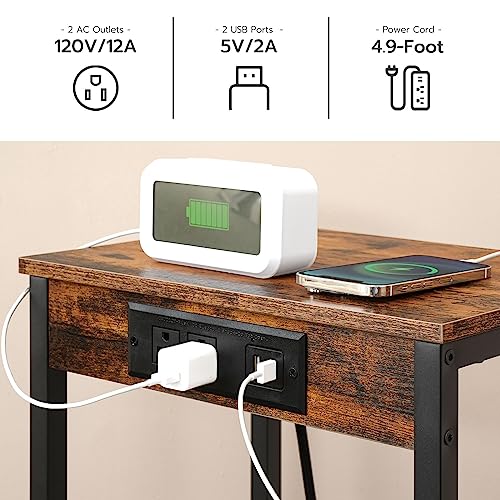 HOOBRO Set of 2 Tall Side Table with Charging Station, 28.7" H Industrial Telephone End Table, Small Entryway Table, Tall Bedside Table for Living Room, Hallway, Bedroom, Rustic Brown BF08UDHP201