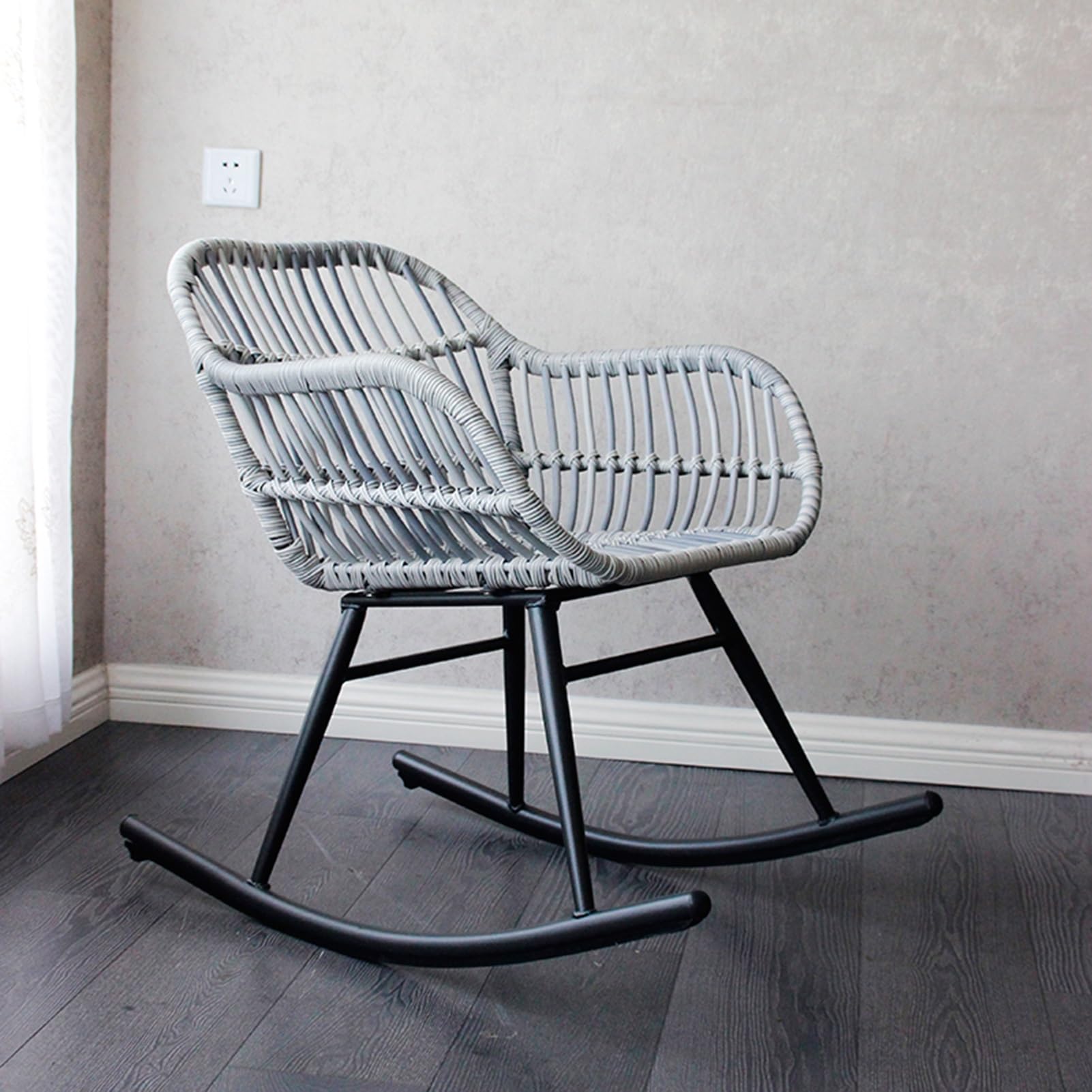 Outdoor Patio Rocking Chair, Indoor Rattan Rocker Chair, Comfortable Upholstered Rocking Chair, Padded Cushion Rocker Recliner Chair Outdoor for Front Porch, Living Room, Patio, Garden, Yard ( Color :