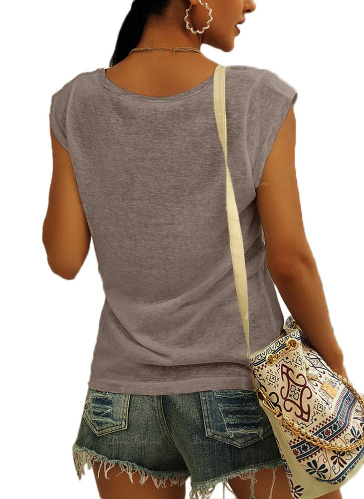 Langwyqu Womens Cap Sleeve T-Shirt Casual Loose Fit Tank Tops