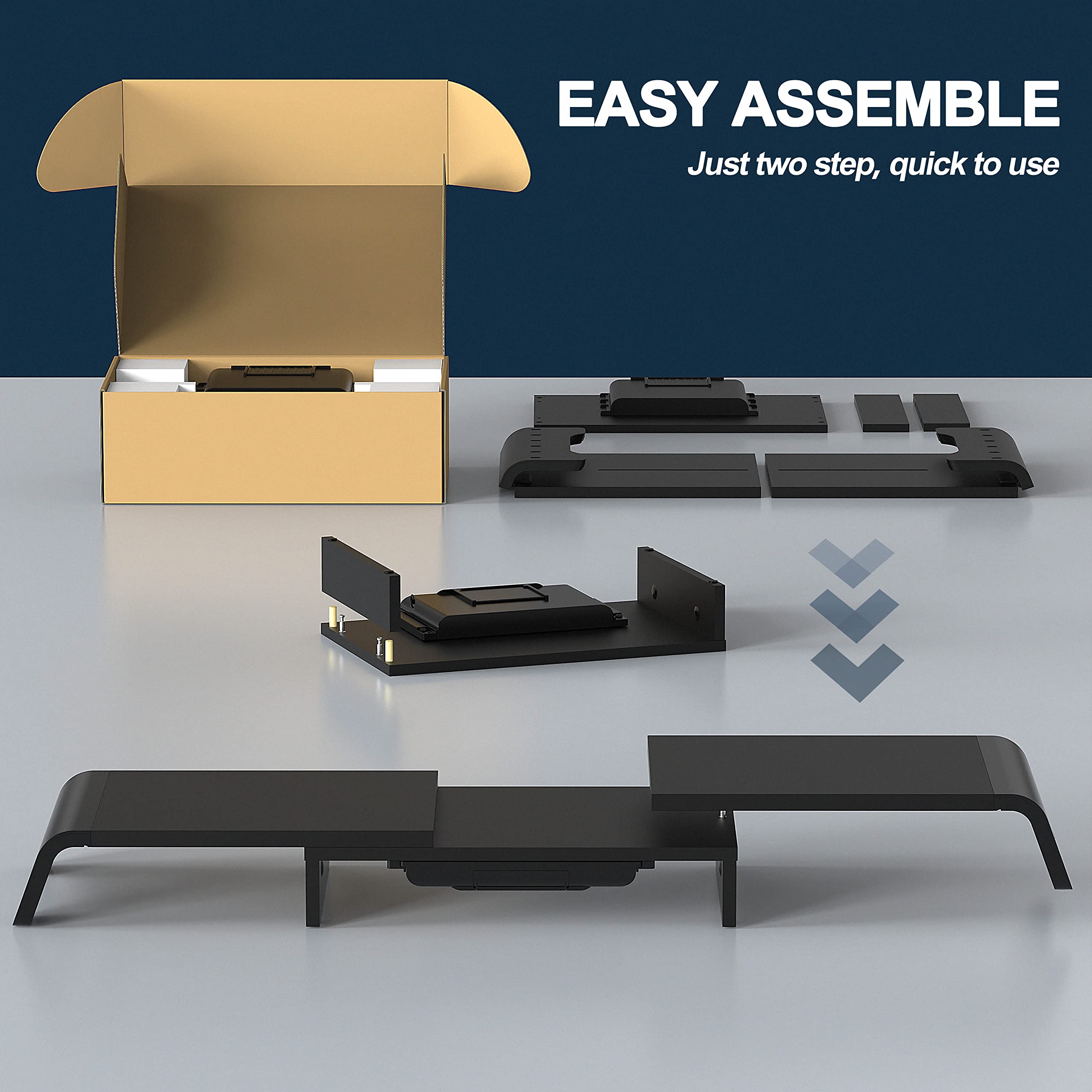 Fenge Dual Monitor Stand, Adjustable Length and Angle, Organizer with Removable Slot Drawer Tablet Phone Holder, Computer Monitor Riser for 2 Monitors, Black, G04C1122B