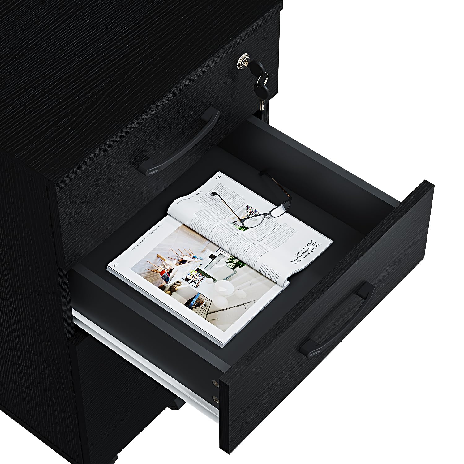 Panana 3 Drawer Wood Mobile File Cabinet, Under Desk Storage Drawers Small File Cabinet for Home Office (Black)