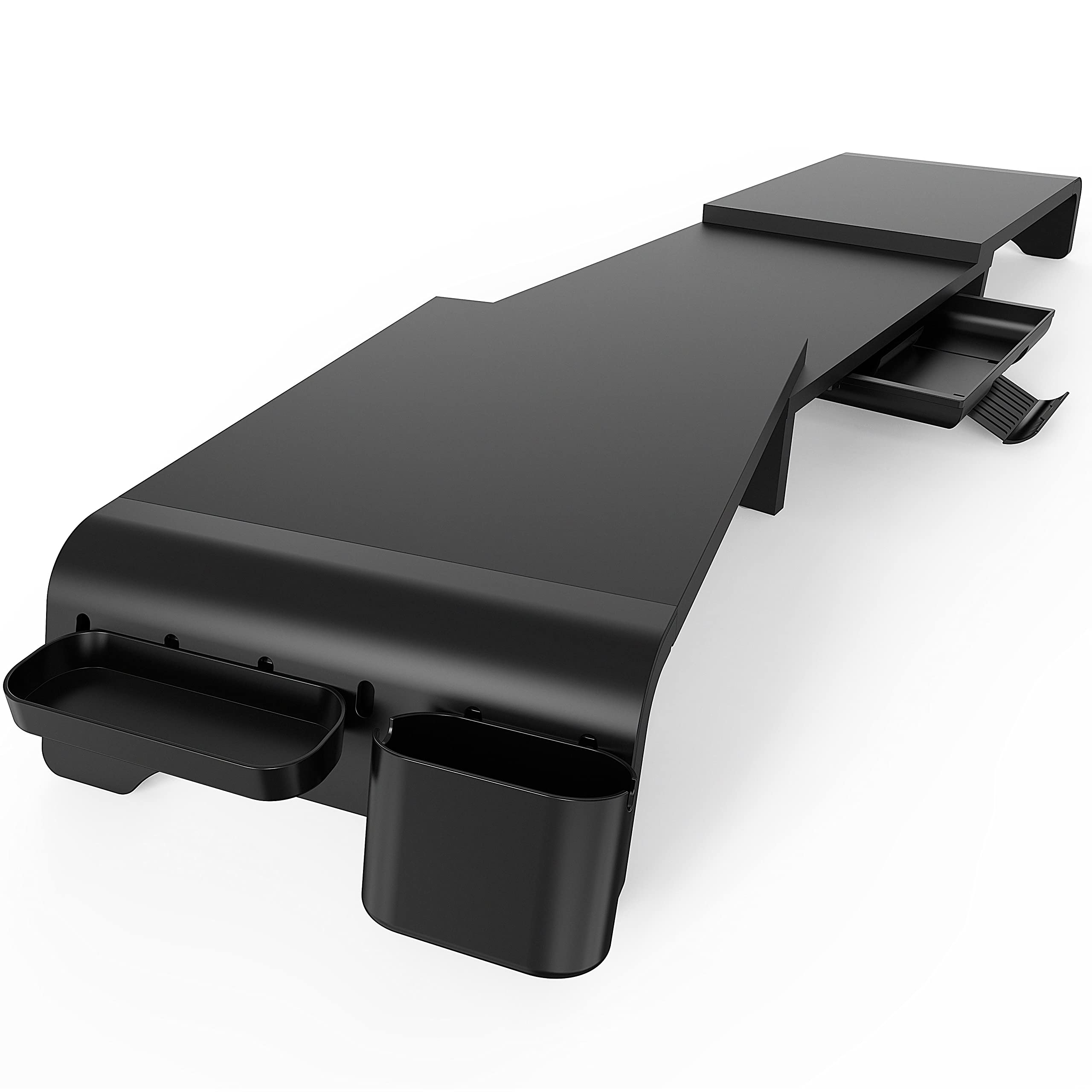 Fenge Dual Monitor Stand, Adjustable Length and Angle, Organizer with Removable Slot Drawer Tablet Phone Holder, Computer Monitor Riser for 2 Monitors, Black, G04C1122B