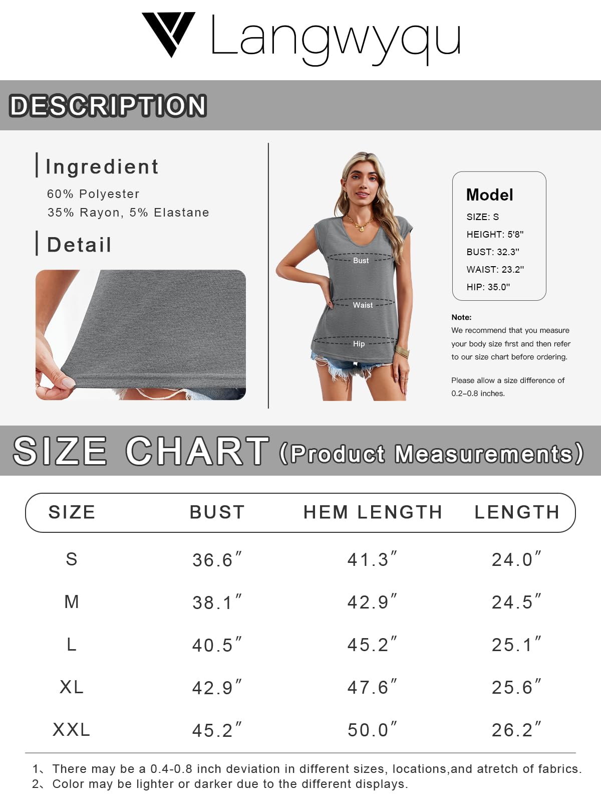 Langwyqu Womens Cap Sleeve T-Shirt Casual Loose Fit Tank Tops
