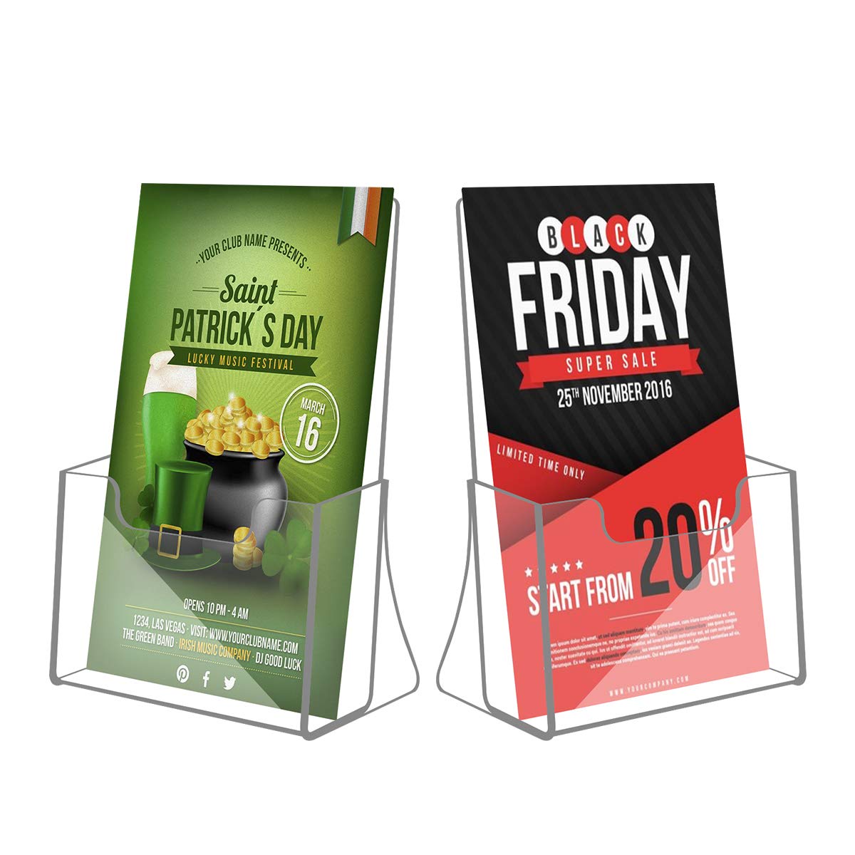 NIUBEE 2 Pack 8.5'' x 5.5'' Acrylic Bi-fold Brochure Holder,Clear Plastic Counter top Organizer