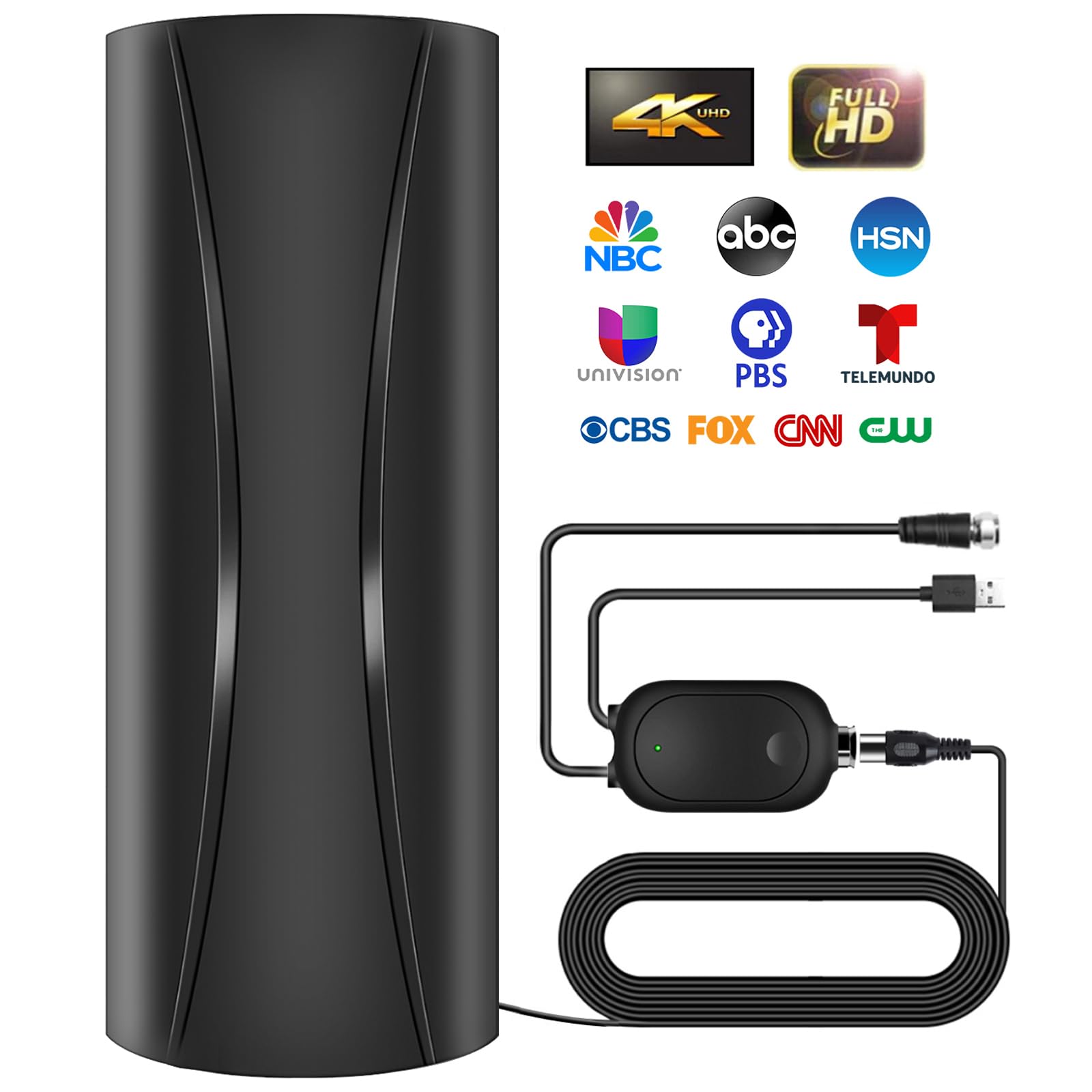 680+ Miles Range, Digital TV Antenna with Amplifier and Signal Booster, Portable HD Antenna for Indoor Outdoor for Smart TV and Old TVs - 36ft Coax Cable - Support 4K 1080p
