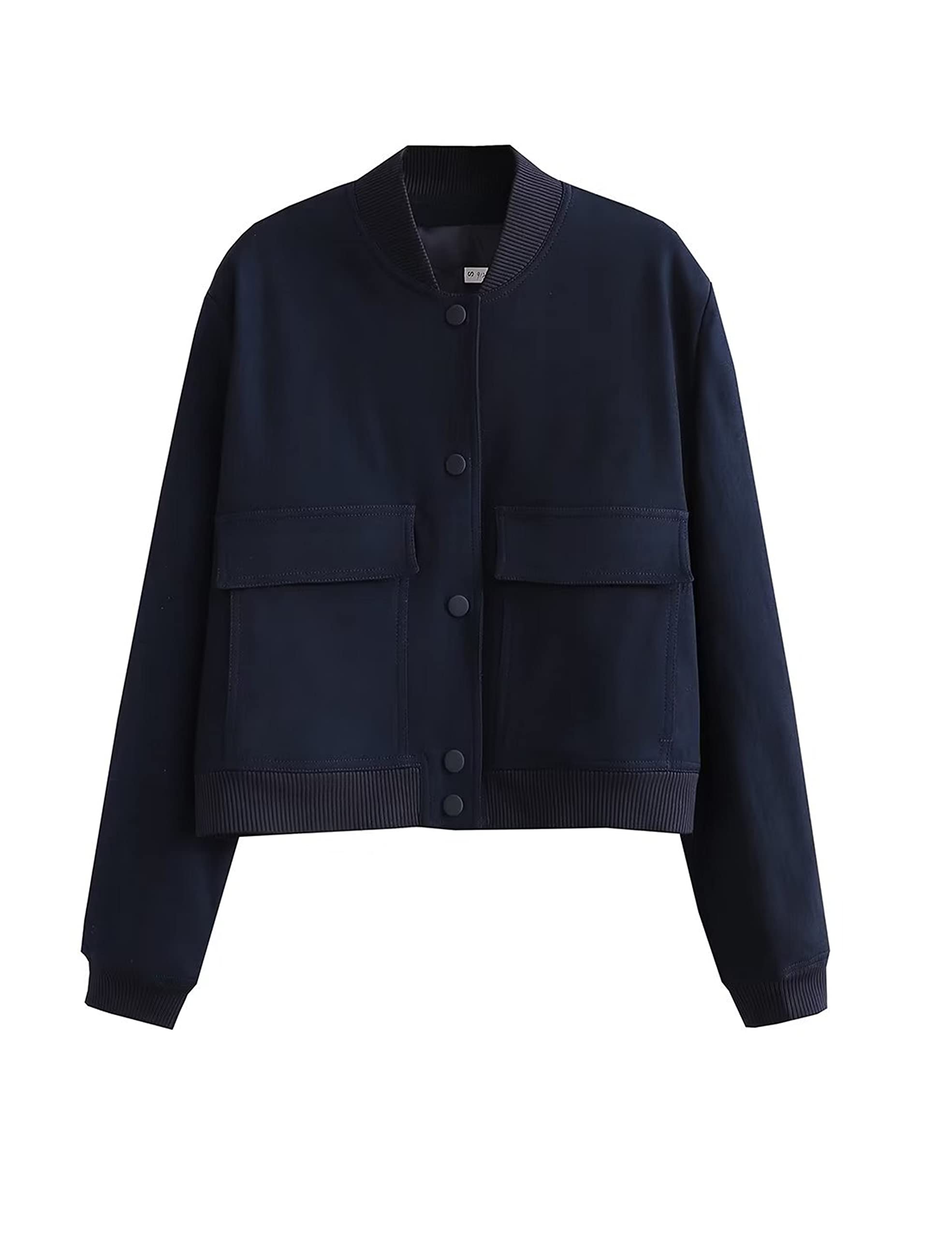 Megfie Womens Cropped Bomber Jacket Button Down Varsity Jackets Shackets With Pockets(0394-DarkBlue-M)