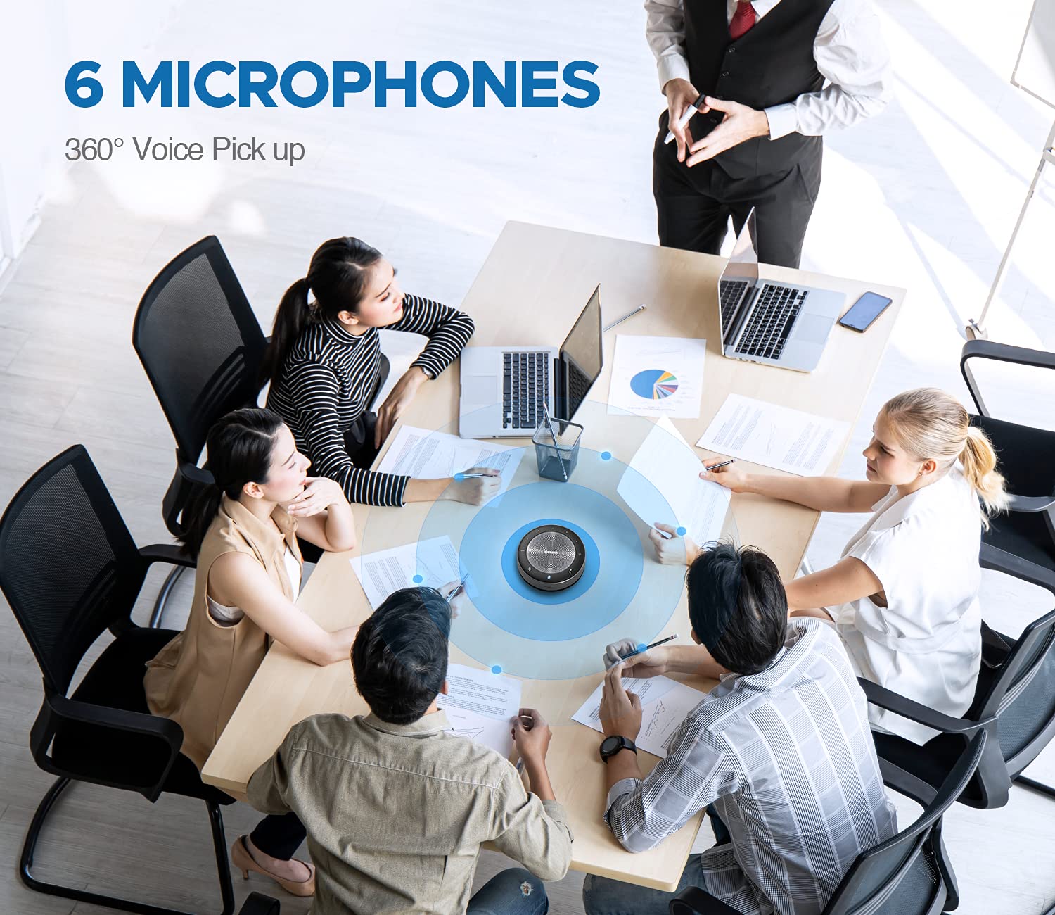 Enther&MAXHUB Bluetooth Speakerphone,USB Conference Speaker with 6 Microphones, Enhanced 360° Voice Pickup and Noise Reduction,16 Ft Pickup Distance,Home Office