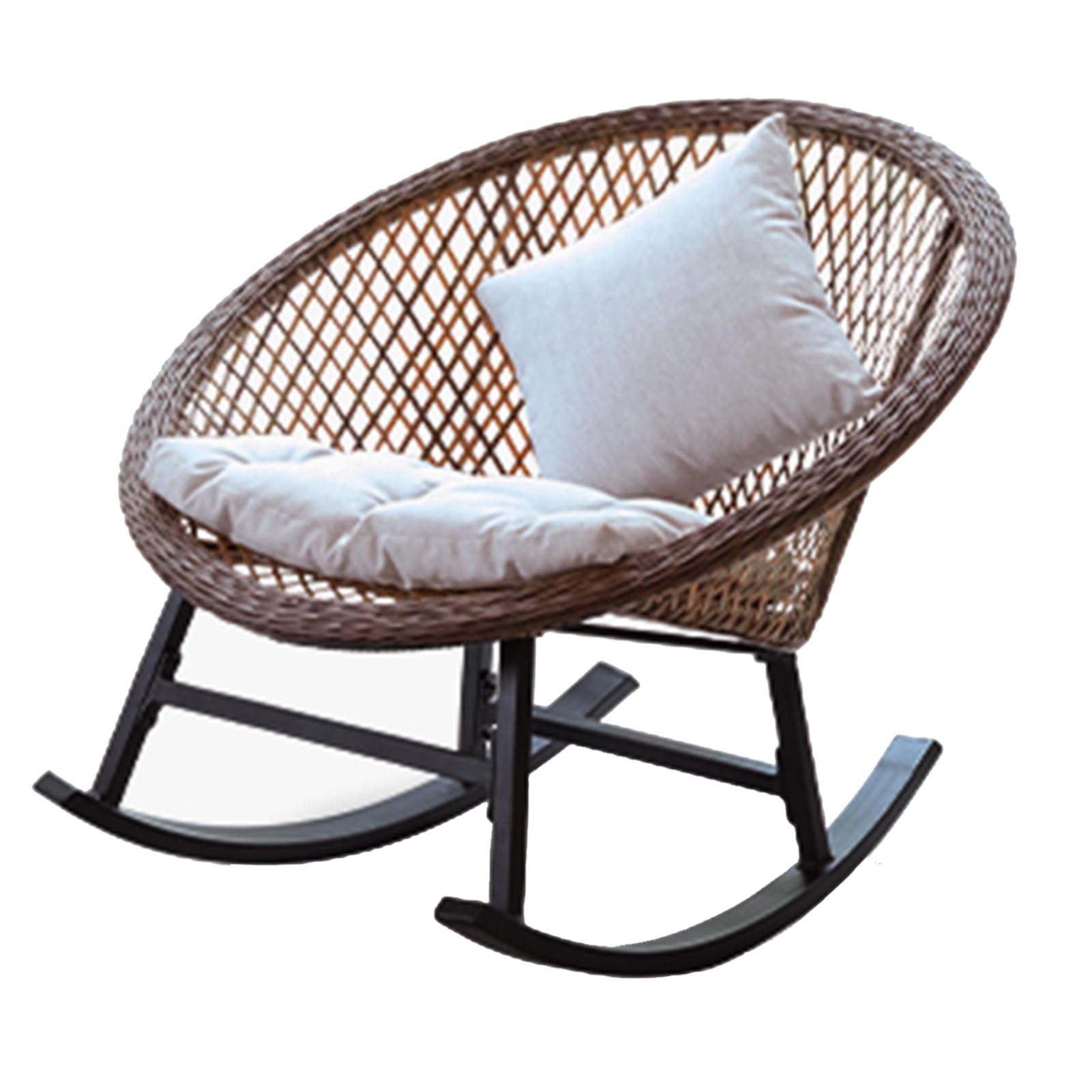 HARELA Outdoor Rocking Chair, Rattan Rocker Padded Cushion Recliner, Indoor & Outdoor Front Porch Rocking Chair, Patio Rocker Recliner Chair for Balcony Front Porch Garden Living Room