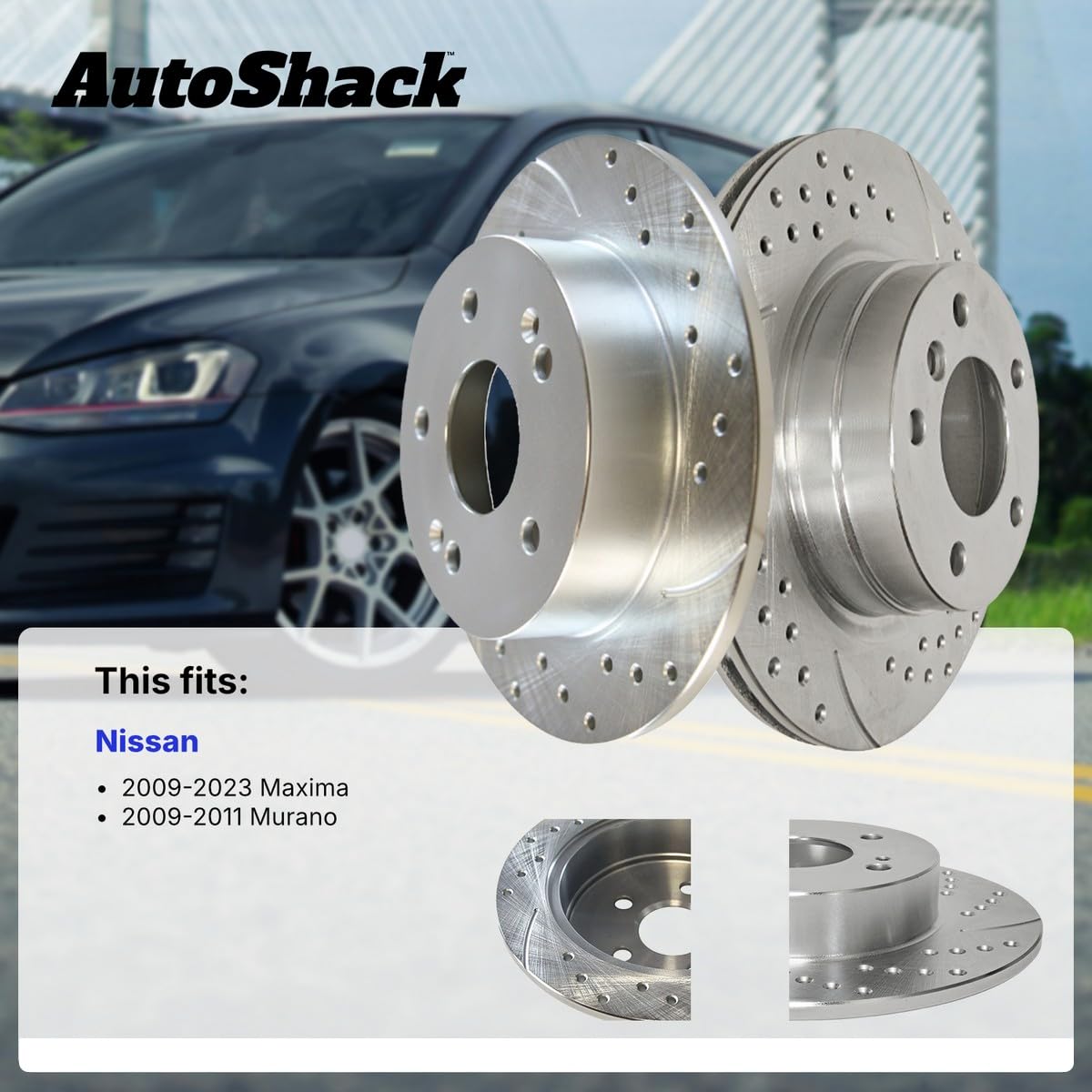 AutoShack Front Drilled Slotted Brake Rotors Silver Pair of 2 Driver and Passenger Side Replacement for 2009 2010 2011 Nissan Murano 2009-2014 2016-2023 Maxima 3.5L V6 AWD FWD PR41529DSZPR