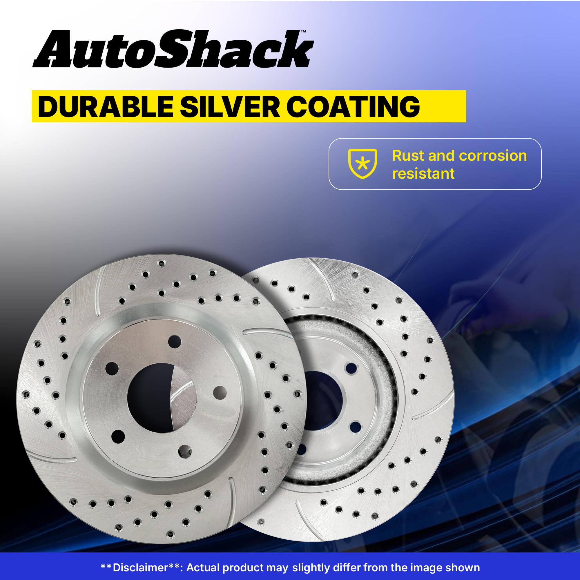 AutoShack Front Drilled Slotted Brake Rotors Silver Pair of 2 Driver and Passenger Side Replacement for 2009 2010 2011 Nissan Murano 2009-2014 2016-2023 Maxima 3.5L V6 AWD FWD PR41529DSZPR