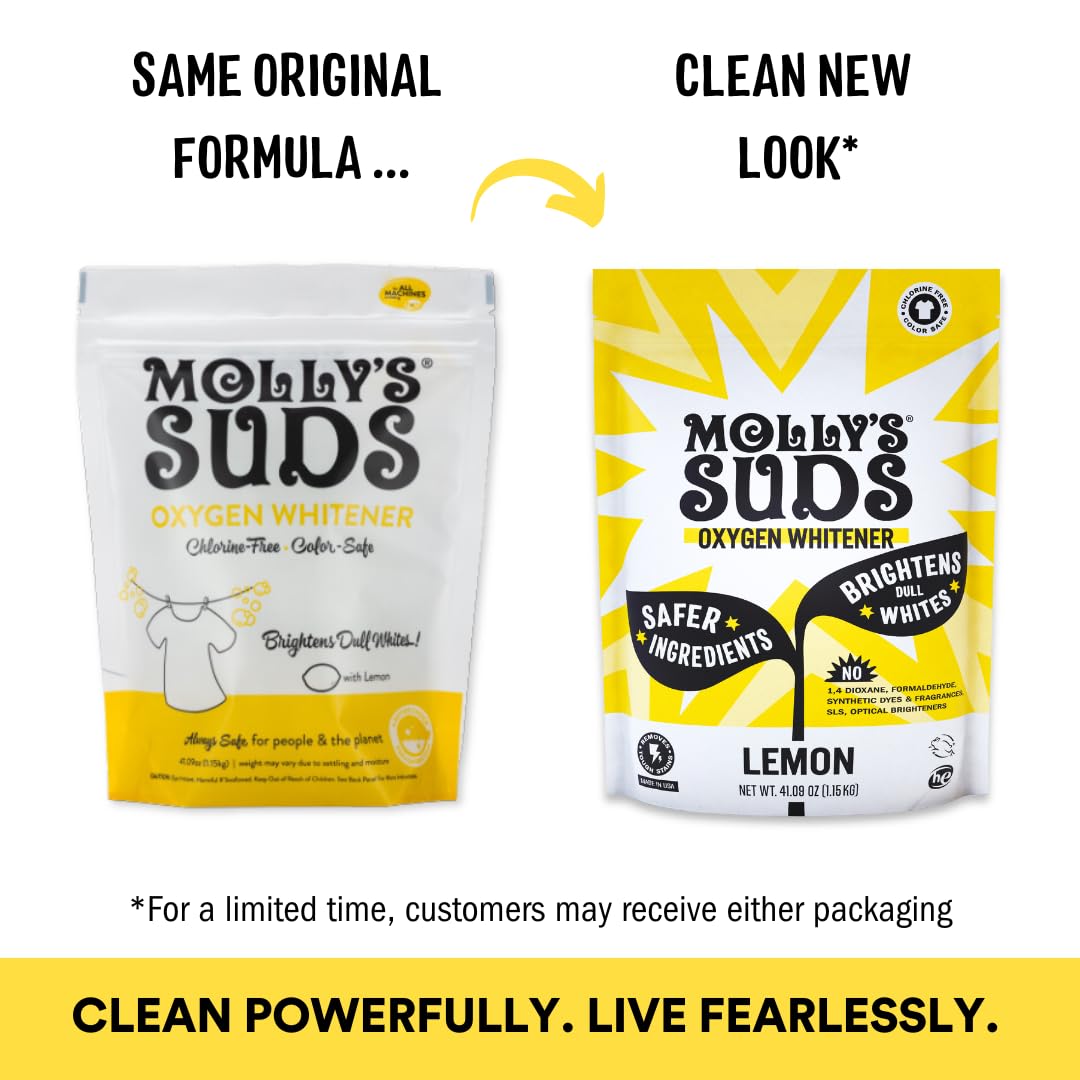 Molly's Suds Natural Oxygen Whitener | Natural Bleach Alternative, Plant-Derived Ingredients | Whitens Brights and Brightens Colors (Pure Lemon Essential Oil - 41.09 oz)