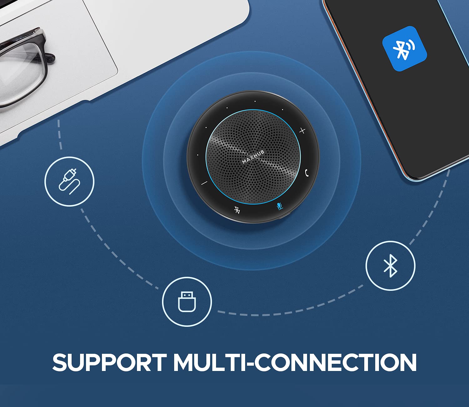 Enther&MAXHUB Bluetooth Speakerphone,USB Conference Speaker with 6 Microphones, Enhanced 360° Voice Pickup and Noise Reduction,16 Ft Pickup Distance,Home Office