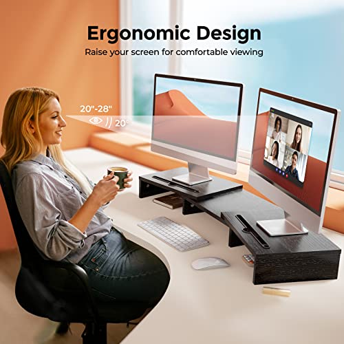 LORYERGO Dual Monitor Stand - Adjustable Computer Stand with Slot for Tablet & Cellphone, 44 lbs Capacity