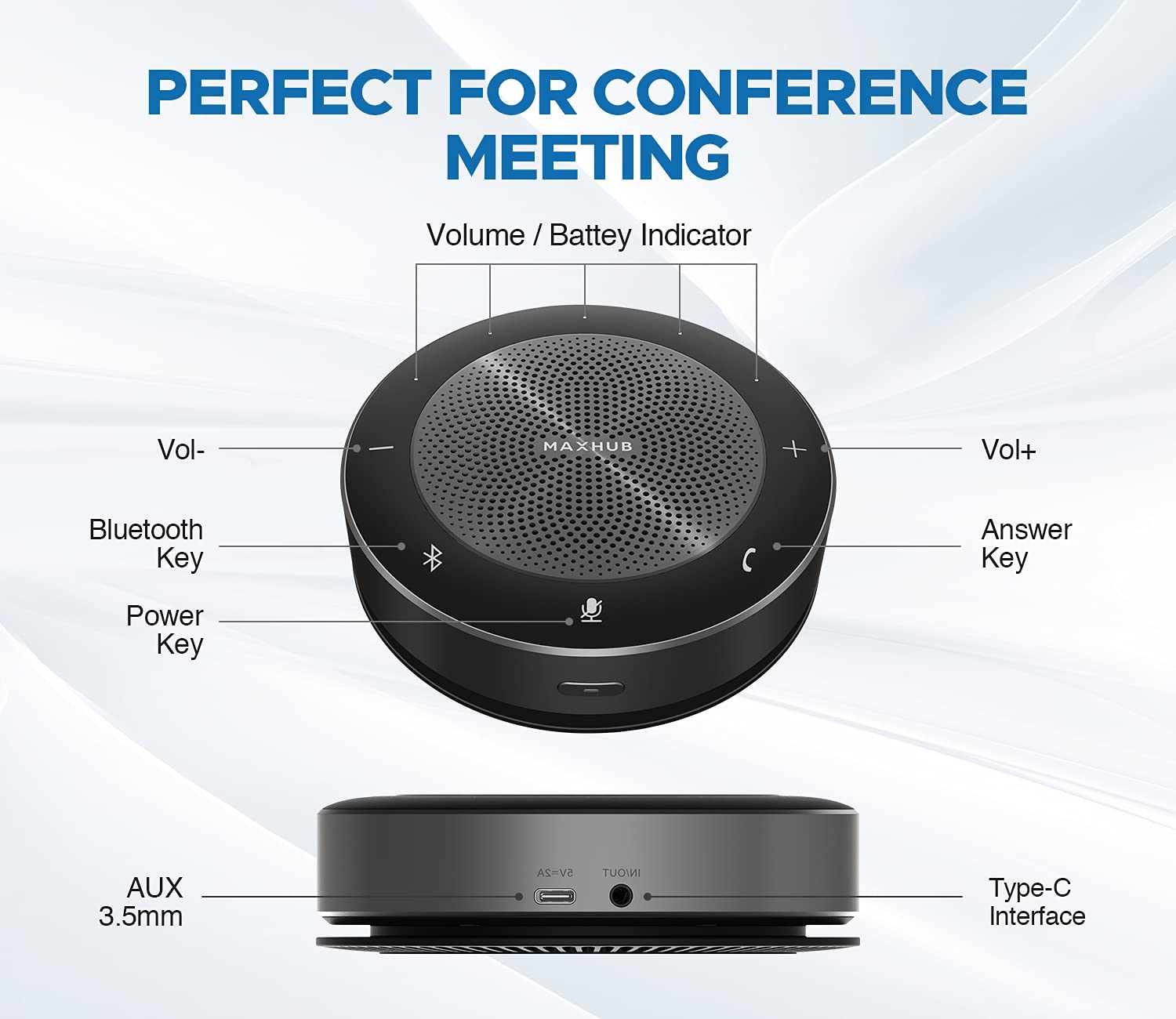 Enther&MAXHUB Bluetooth Speakerphone,USB Conference Speaker with 6 Microphones, Enhanced 360° Voice Pickup and Noise Reduction,16 Ft Pickup Distance,Home Office