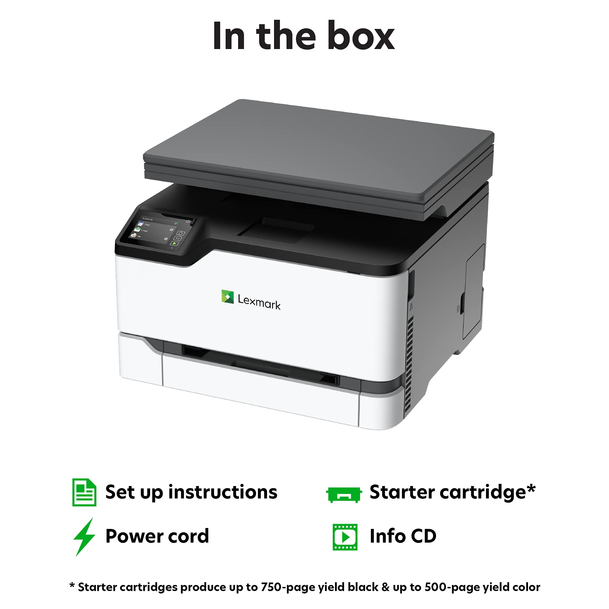 Lexmark MC3224dwe Color Multifunction Laser Printer with Print, Copy, Scan, and Wireless Capabilities, Two-Sided Printing with Full-Spectrum Security and Prints Up to 24 ppm (40N9040), White, Gray