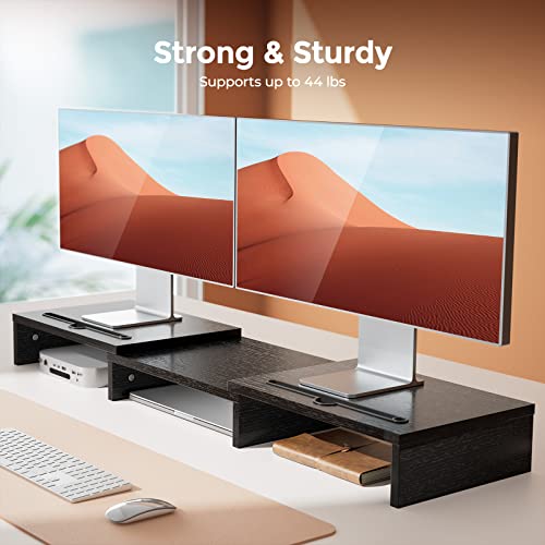 LORYERGO Dual Monitor Stand - Adjustable Computer Stand with Slot for Tablet & Cellphone, 44 lbs Capacity