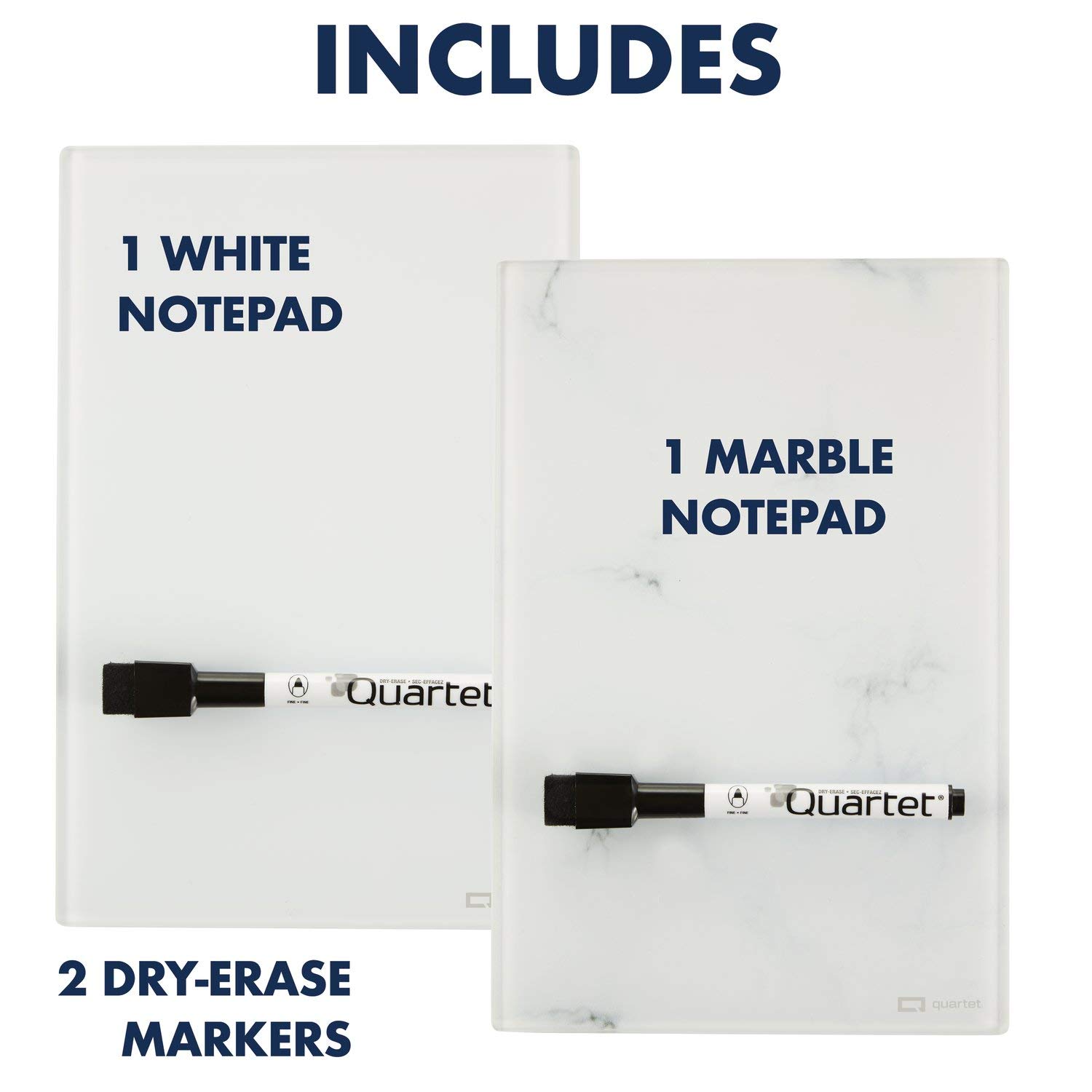 Quartet Glass Desktop Notepad, 9" x 6", Whiteboard, Dry Erase Surface, Marble/White,2 Pack (GDP96)