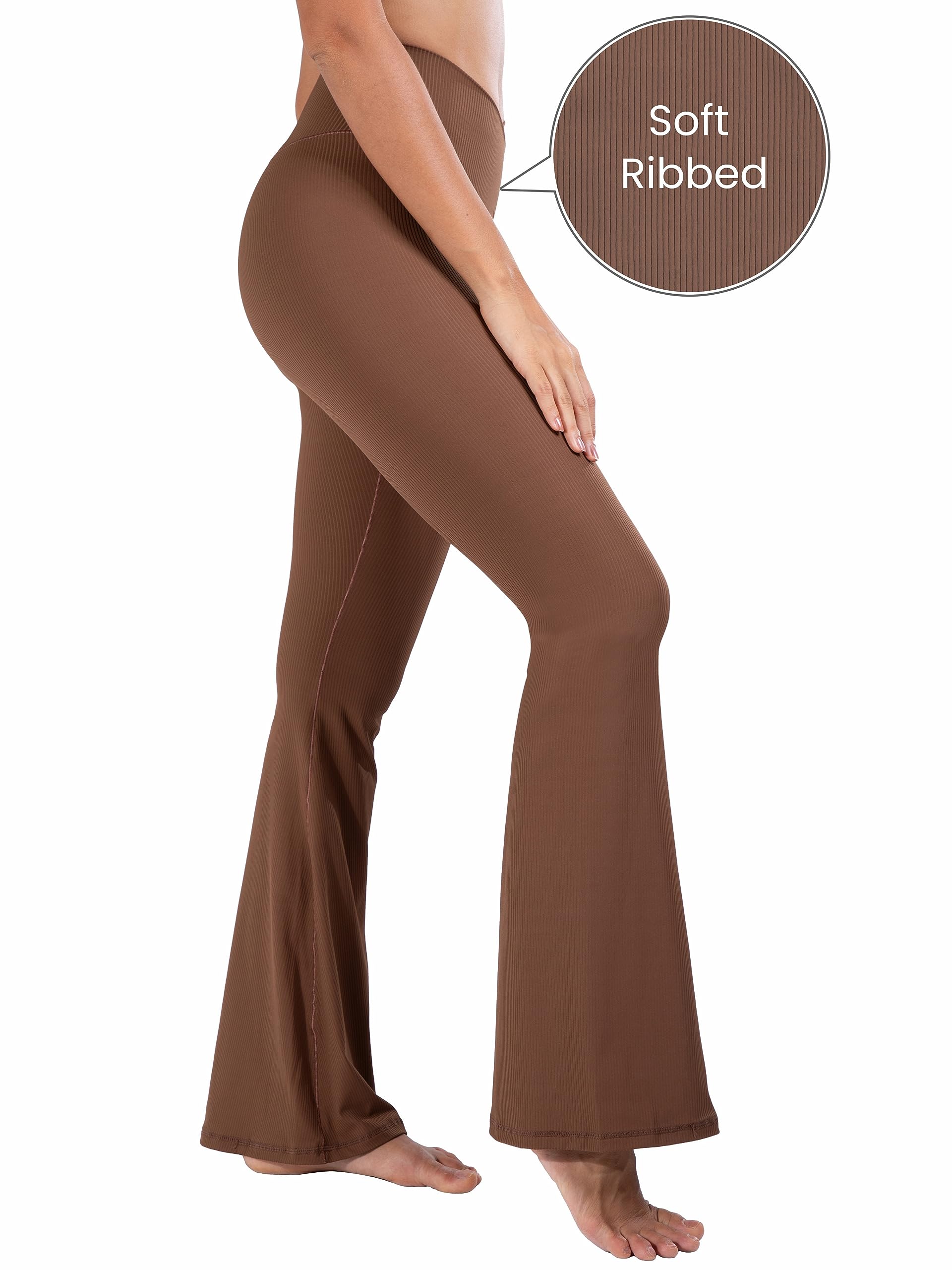 Sunzel Flared Leggings for Women, High Waisted Casual Bootcut Flare Yoga Pants with Crossover Waist and Tummy Control 30" Caramel Cafe Medium
