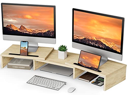 LORYERGO Dual Monitor Stand - Adjustable Computer Stand with Slot for Tablet & Cellphone, 44 lbs Capacity
