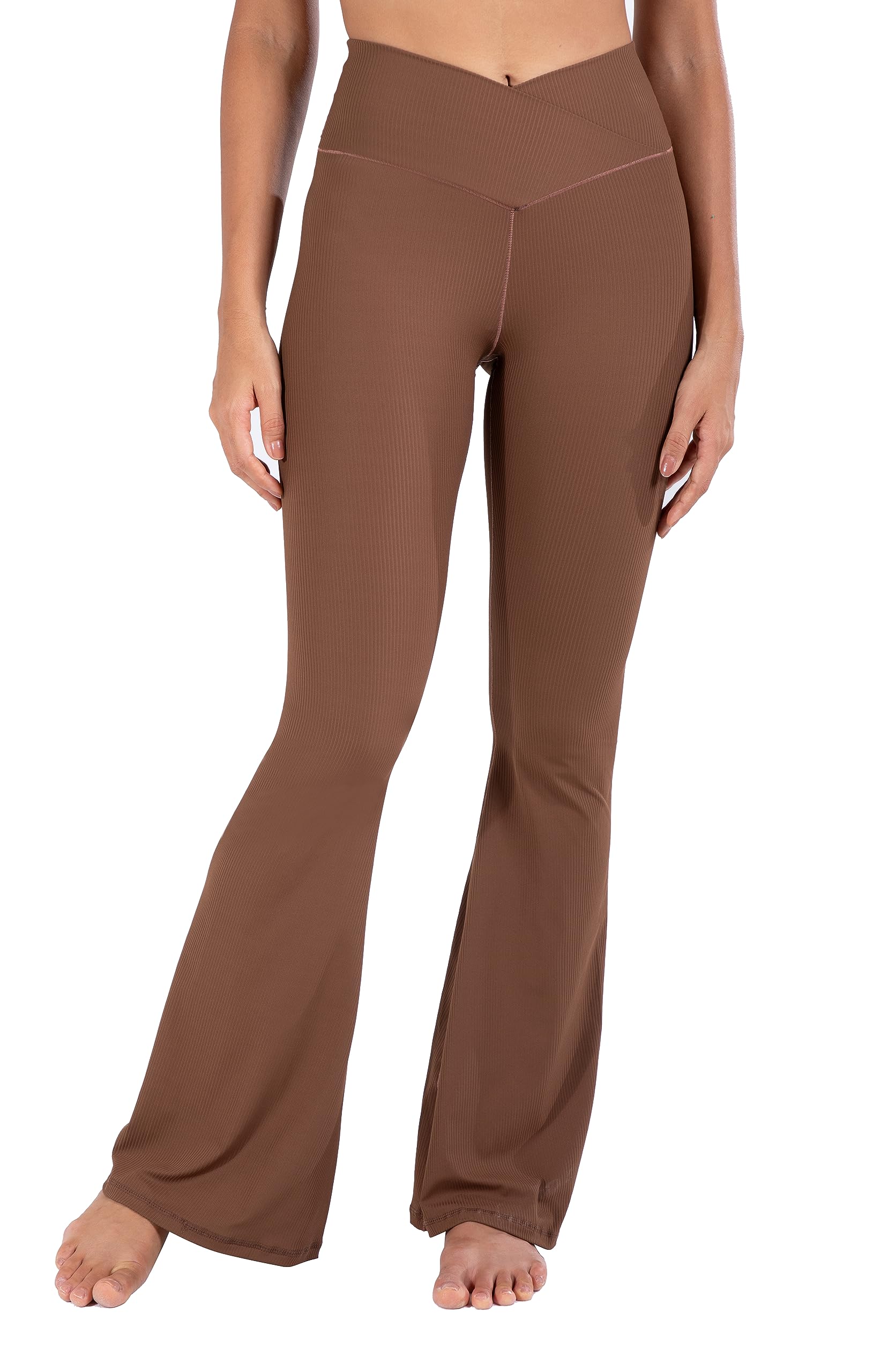 Sunzel Flared Leggings for Women, High Waisted Casual Bootcut Flare Yoga Pants with Crossover Waist and Tummy Control 30" Caramel Cafe Medium