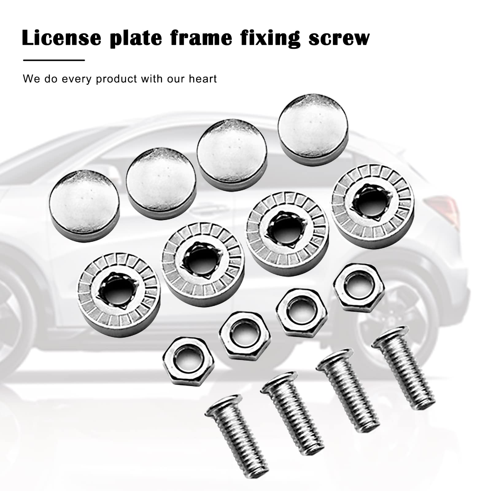 jeseny 16 PCS License Plate Fasteners Screws Rust Resistant Stainless Steel Screws, Screw Caps Covers Fasteners for License Plate Frame Zinc Alloy Buckle Car Motor Fixed Buckle