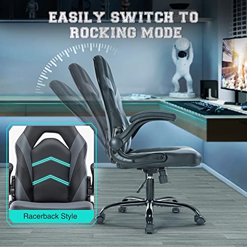 ZUNMOS Gaming Chair Office Chair Flip-up Armrest Chair with Soft Padded Height Adjustable Desk Chair Computer Chair with Lumbar Support for Gaming, Working, Grey