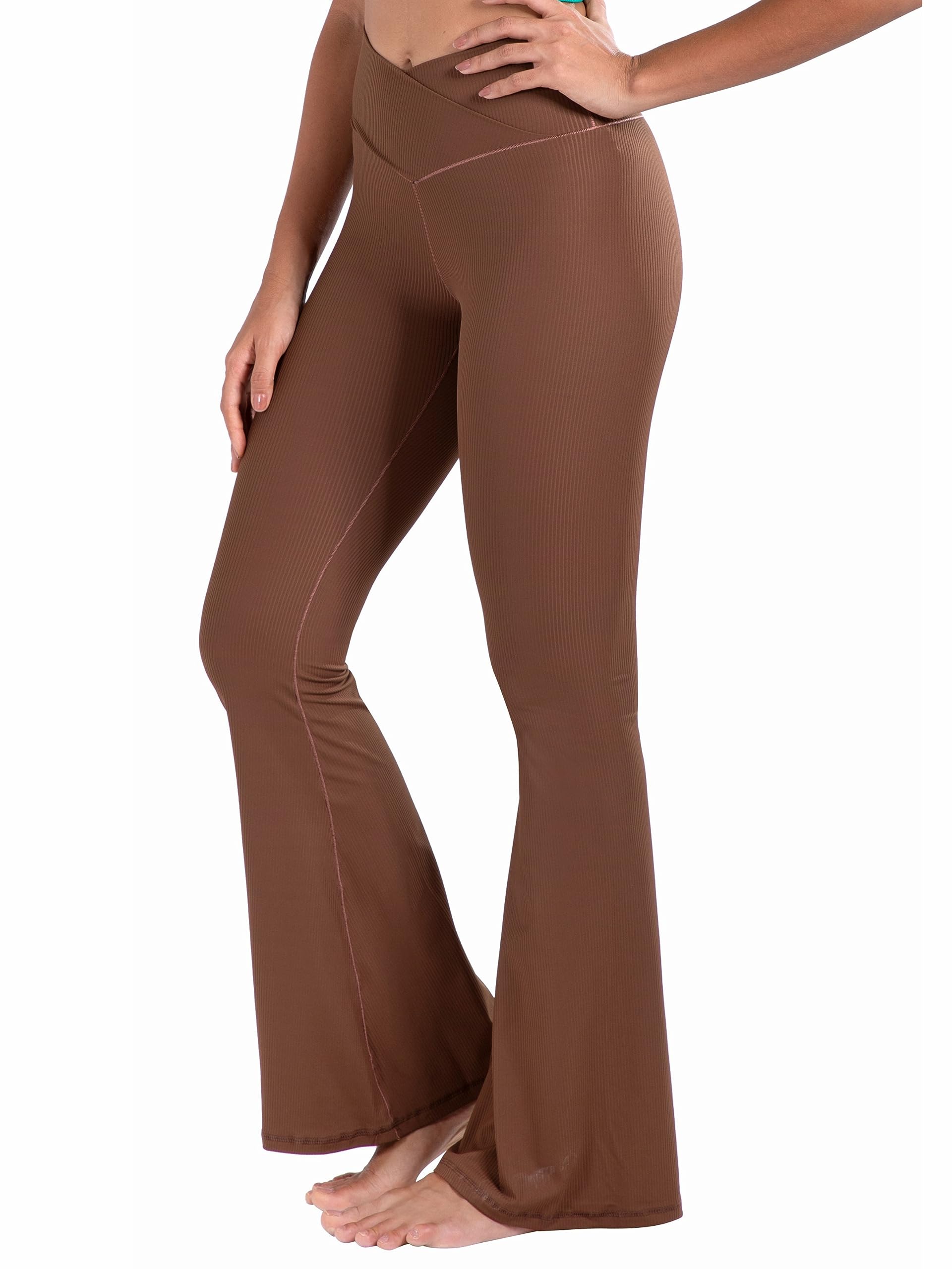 Sunzel Flared Leggings for Women, High Waisted Casual Bootcut Flare Yoga Pants with Crossover Waist and Tummy Control 30" Caramel Cafe Medium