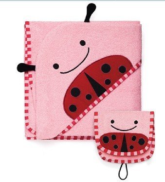 Skip Hop Hooded Bath Towel with Wash Mitt Lovely Zoo Bath Linen Sets - Ladybug