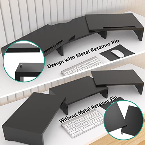 WALI Dual Monitor Stand Riser, 3 Shelf Laptop and Computer Monitor Stand with Phone Holder, Length and Angle Adjustable Desk Organizer (PTT007T-B), Black