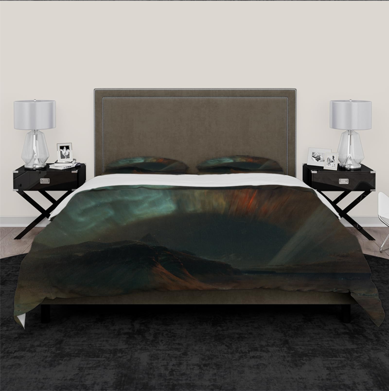 RIVINE Frederic Edwin Church Style Duvet Cover 3 Pieces Aurora Borealis Tablosu Soft Breathable Bedroom Bedding Set with 2 Pillow Shams Full